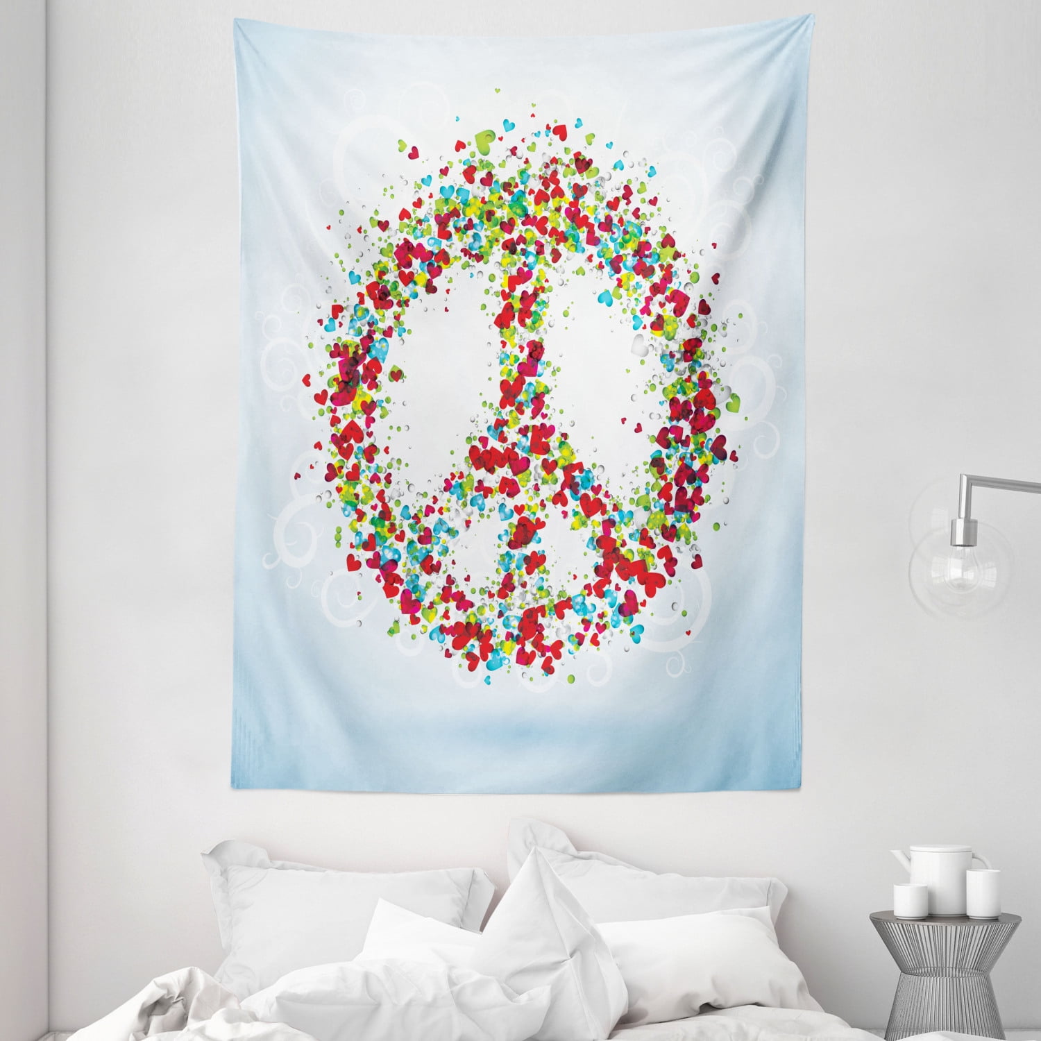 Groovy Decorations Wall Hanging Tapestry, Peace Symbol Made by Hearts ...