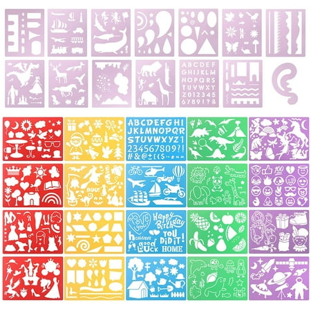 34 PCS Drawing Stencils Set for Kids, Over 500 Stencil Shapes, Reusable ...