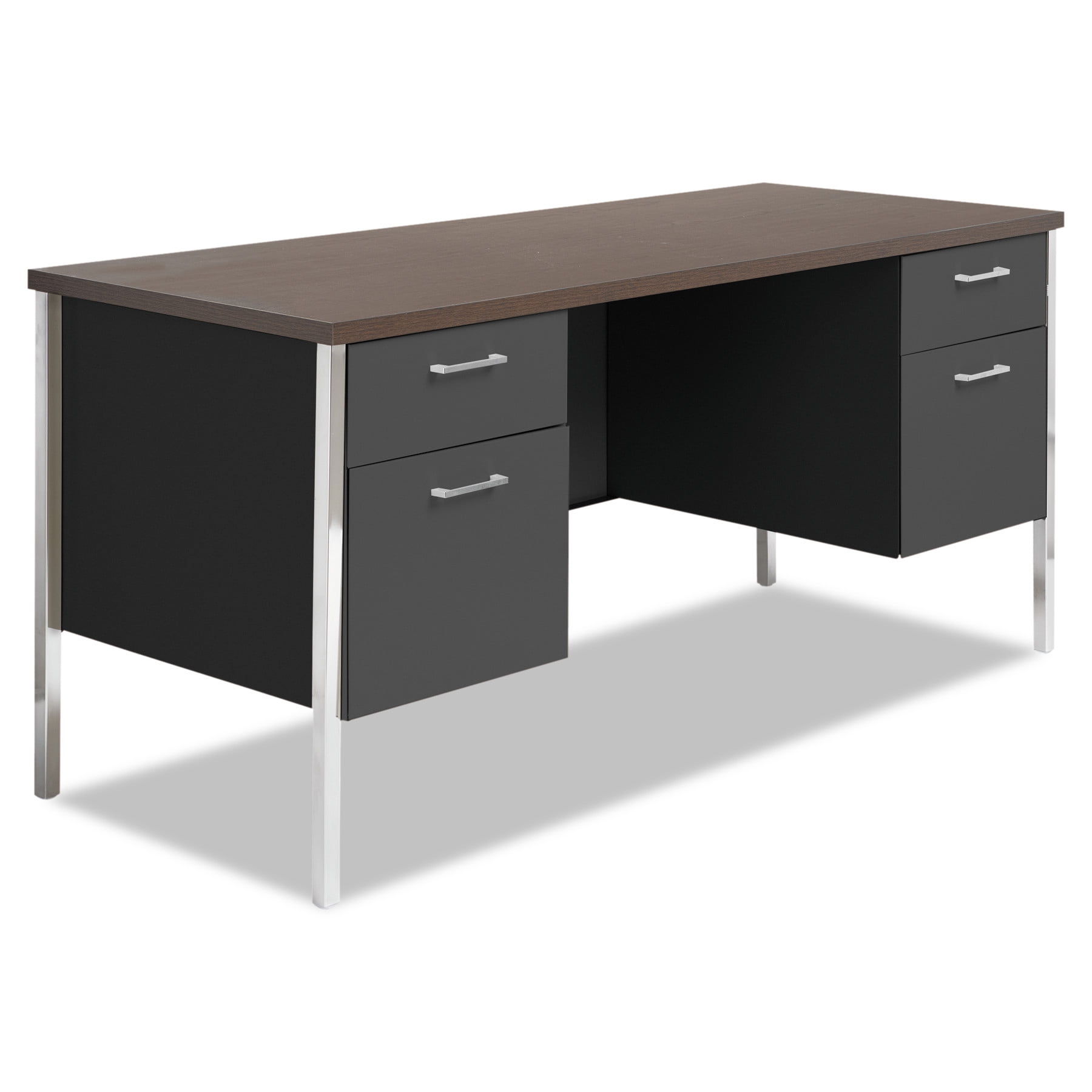 Alera Double Pedestal Steel Credenza Desk, 60w x 24d x 29-1/2h, Walnut ...