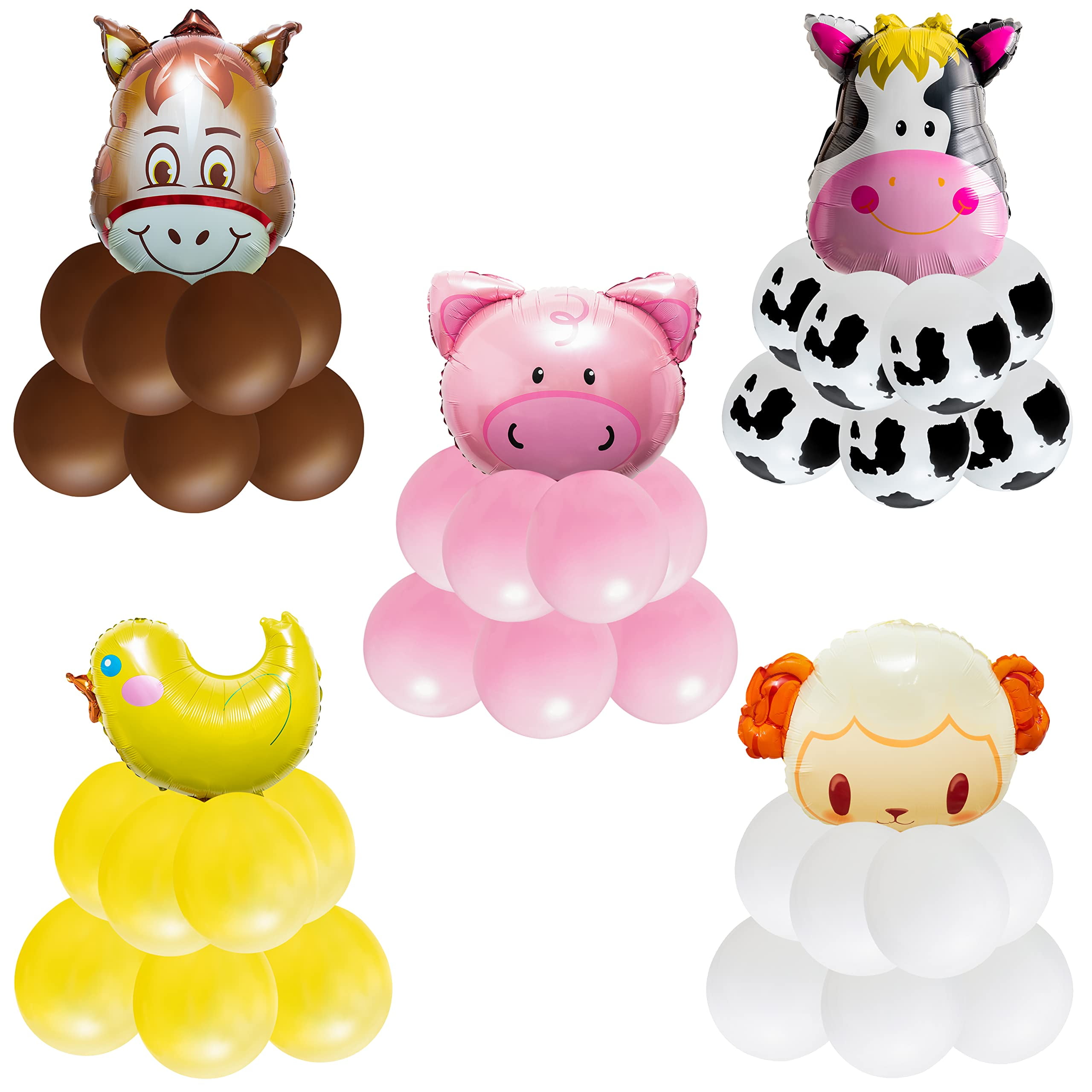 54Pcs Farm Animal Pattern Balloon Decorations Cow Sheep Piglet Yellow ...
