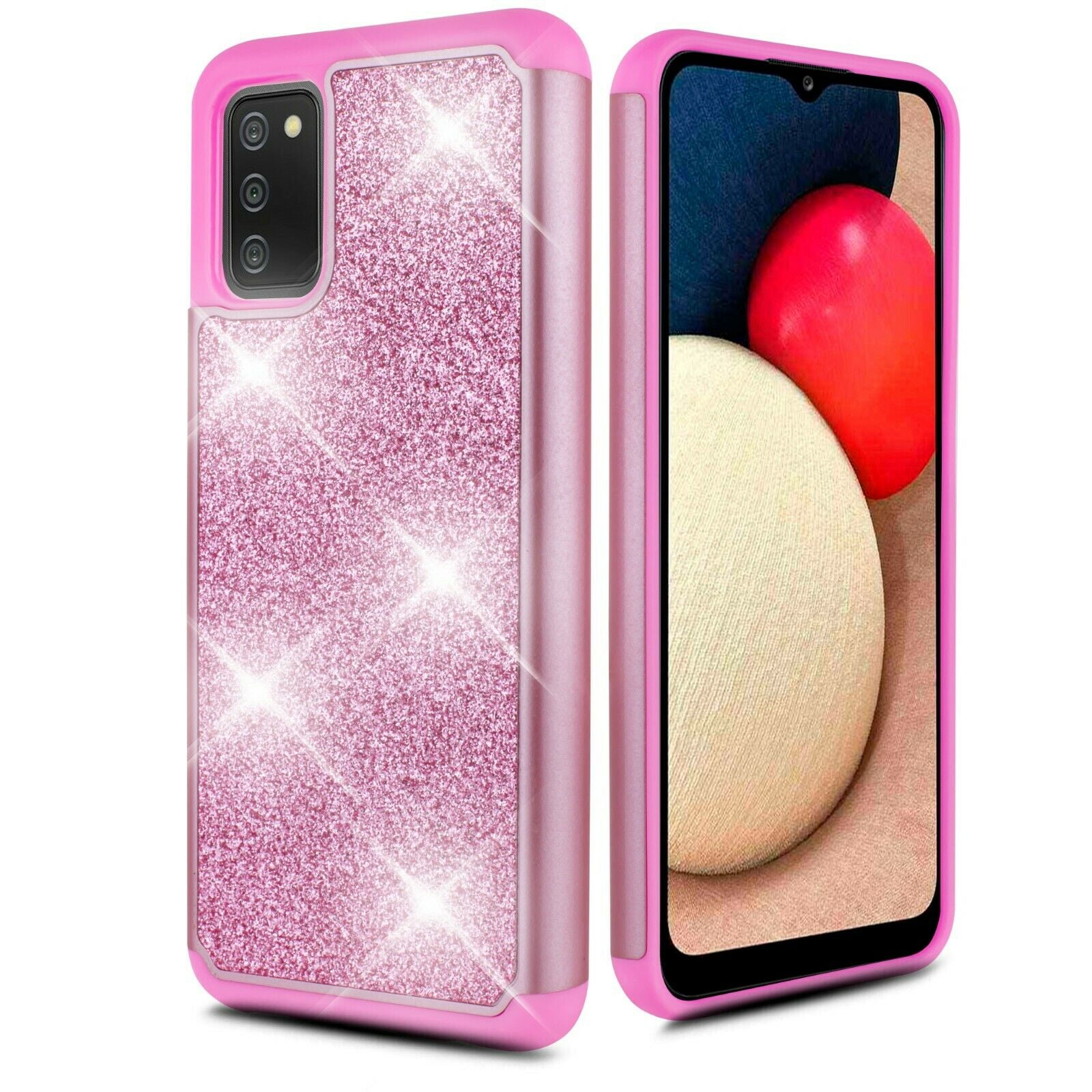 for Samsung Galaxy A02s A02S with Tempered Glass Phone Case Glitter ...