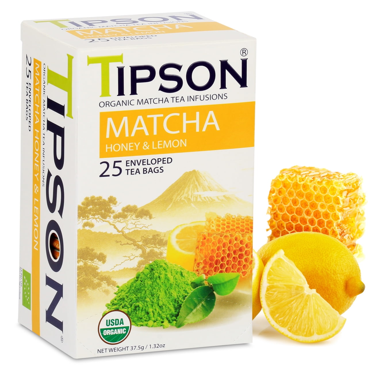 Tipson Organic Matcha Green Tea - Honey Lemon Flavor - 25 Foil ...