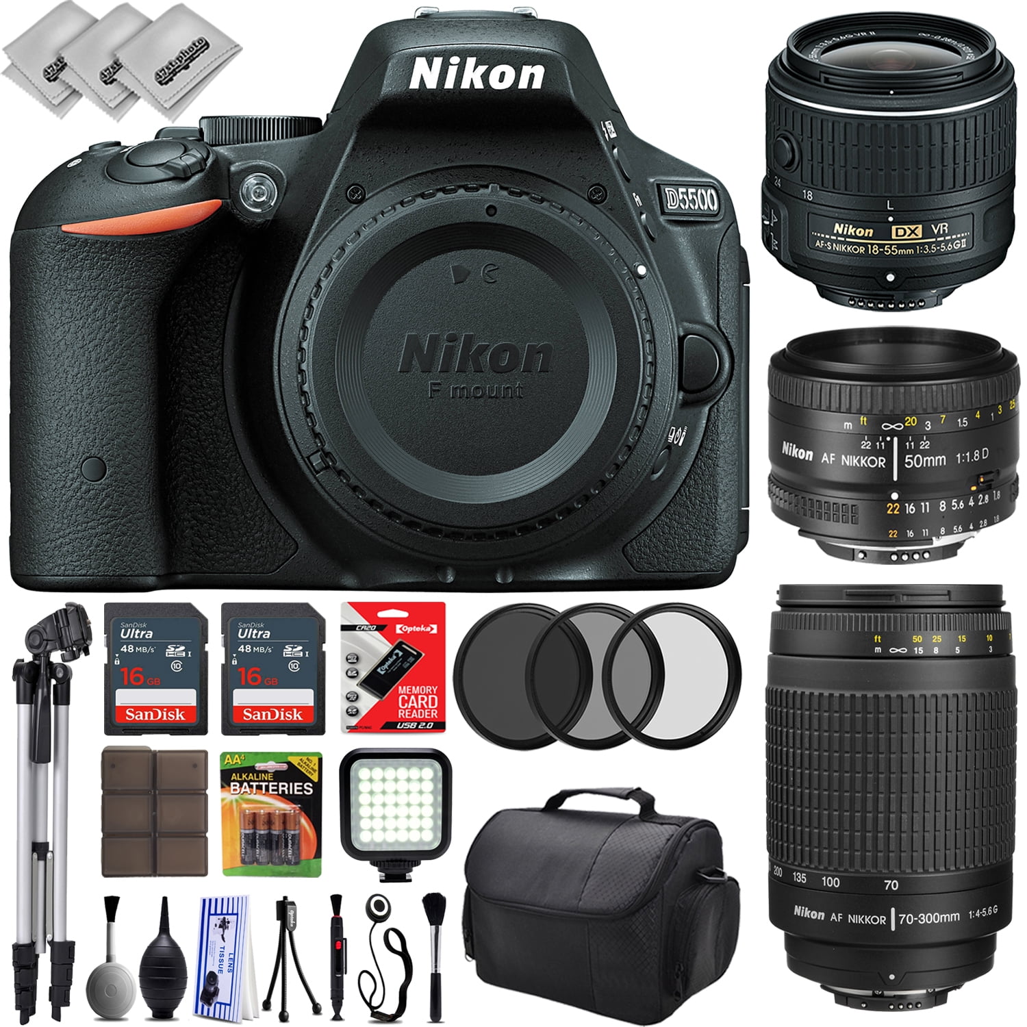 Nikon D5500 HD Digital SLR Camera w/ 3 Lens - 18 to 300mm - 32GB - 30PC ...