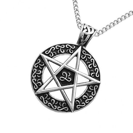 5-30pack Pentacle Pattern Round Pendant Long Stainless Chain 5 Pcs ...