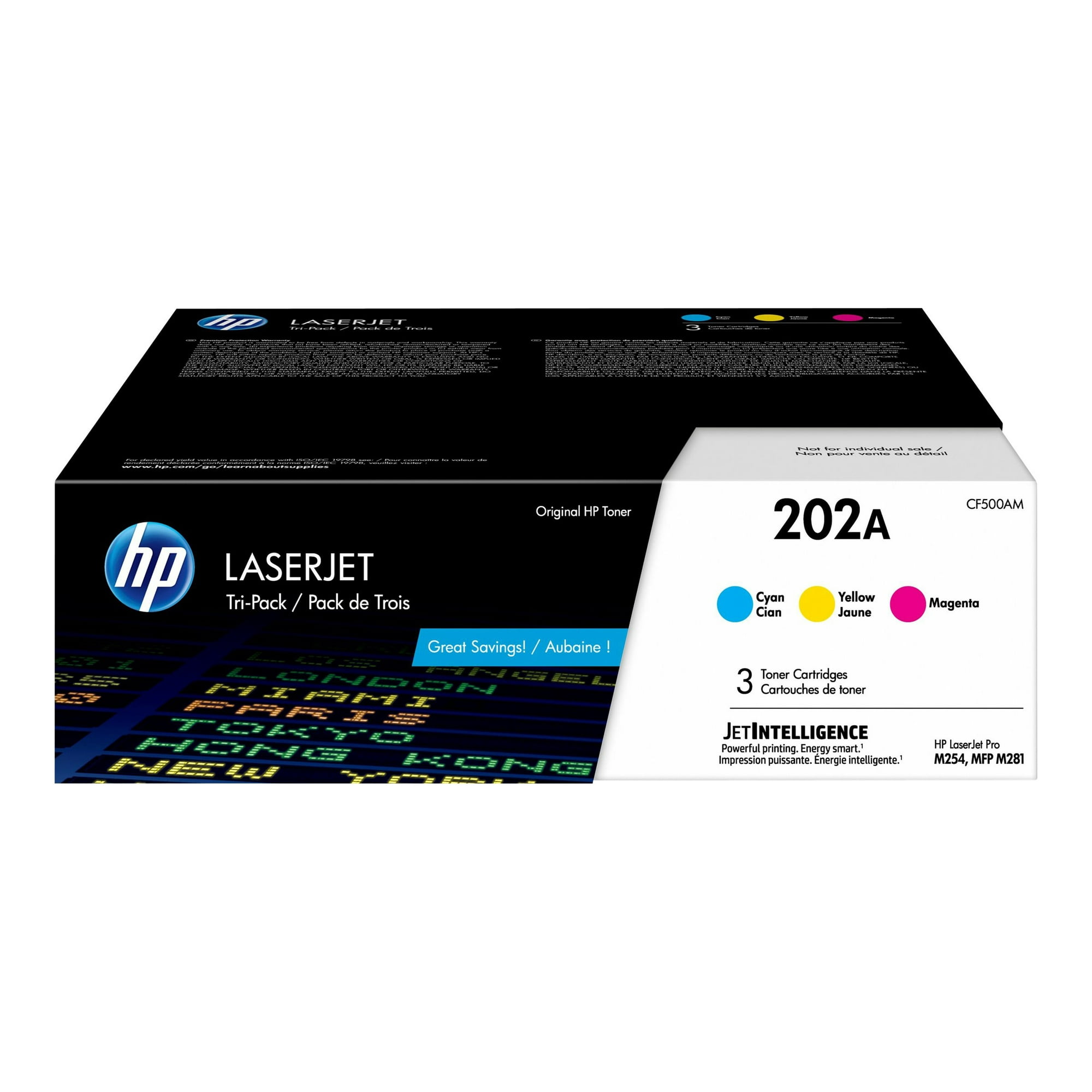 HP 202A 3-pack Cyan/Magenta/Yellow Original LaserJet Toner Cartridges  Per