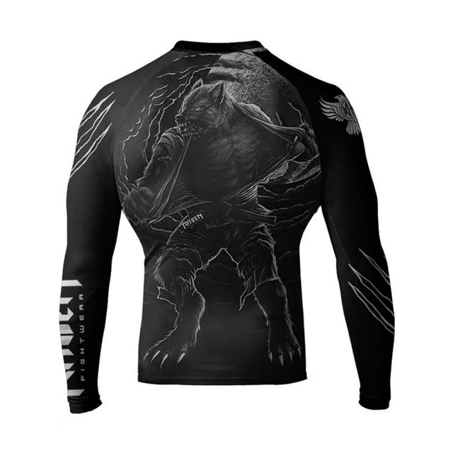 Raven Fightwear Men's BJJ Horror Werewolf Jiu Jitsu BJJ Rash Guard MMA ...
