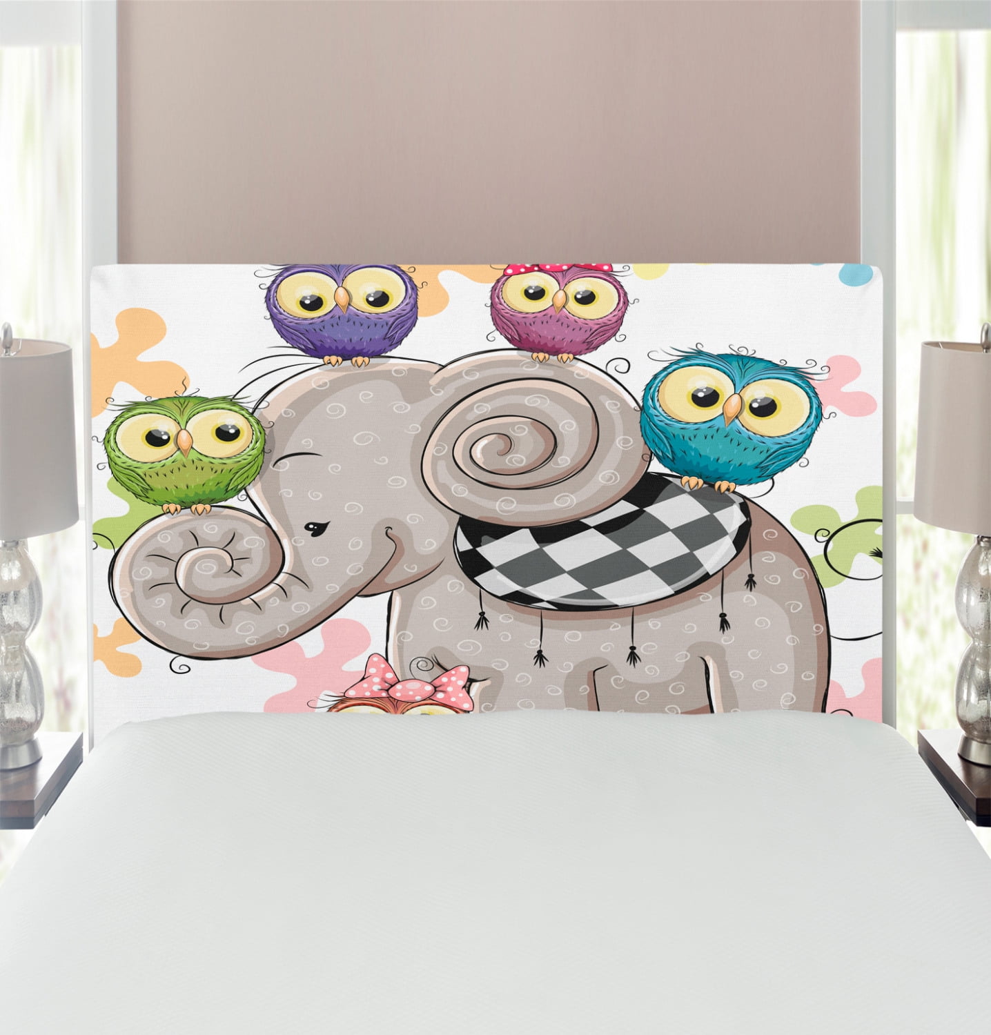 Cartoon Headboard, Cartoon and Owls Floral Background Animal Love Big ...