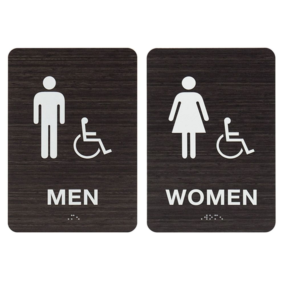Dark Woodgrain Men And Women ADA Restroom Sign Set / Modern Chic ...