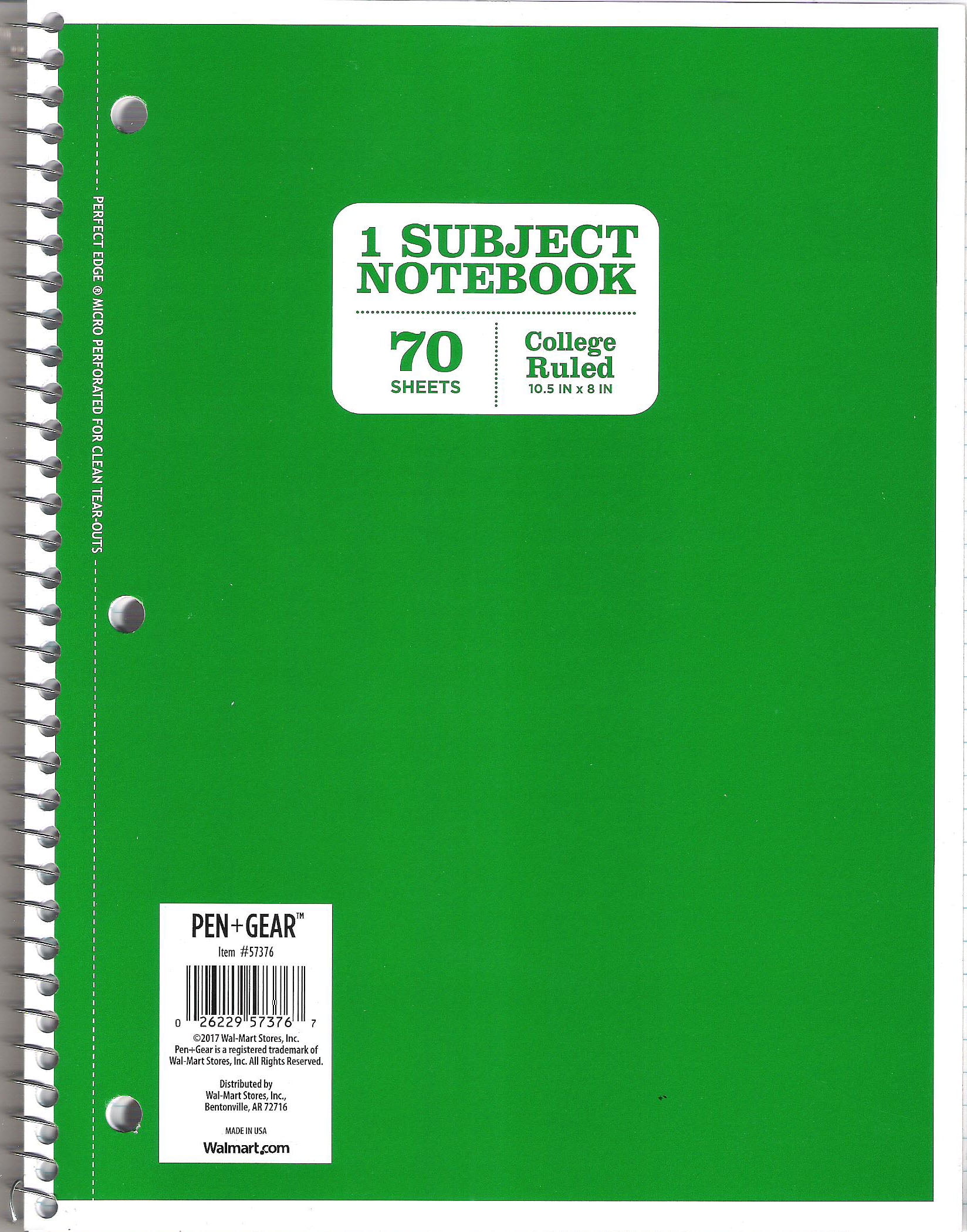 Pen + Gear Spiral Notebook, College Ruled, 70 Pages, 8" x 10.5", Green ...