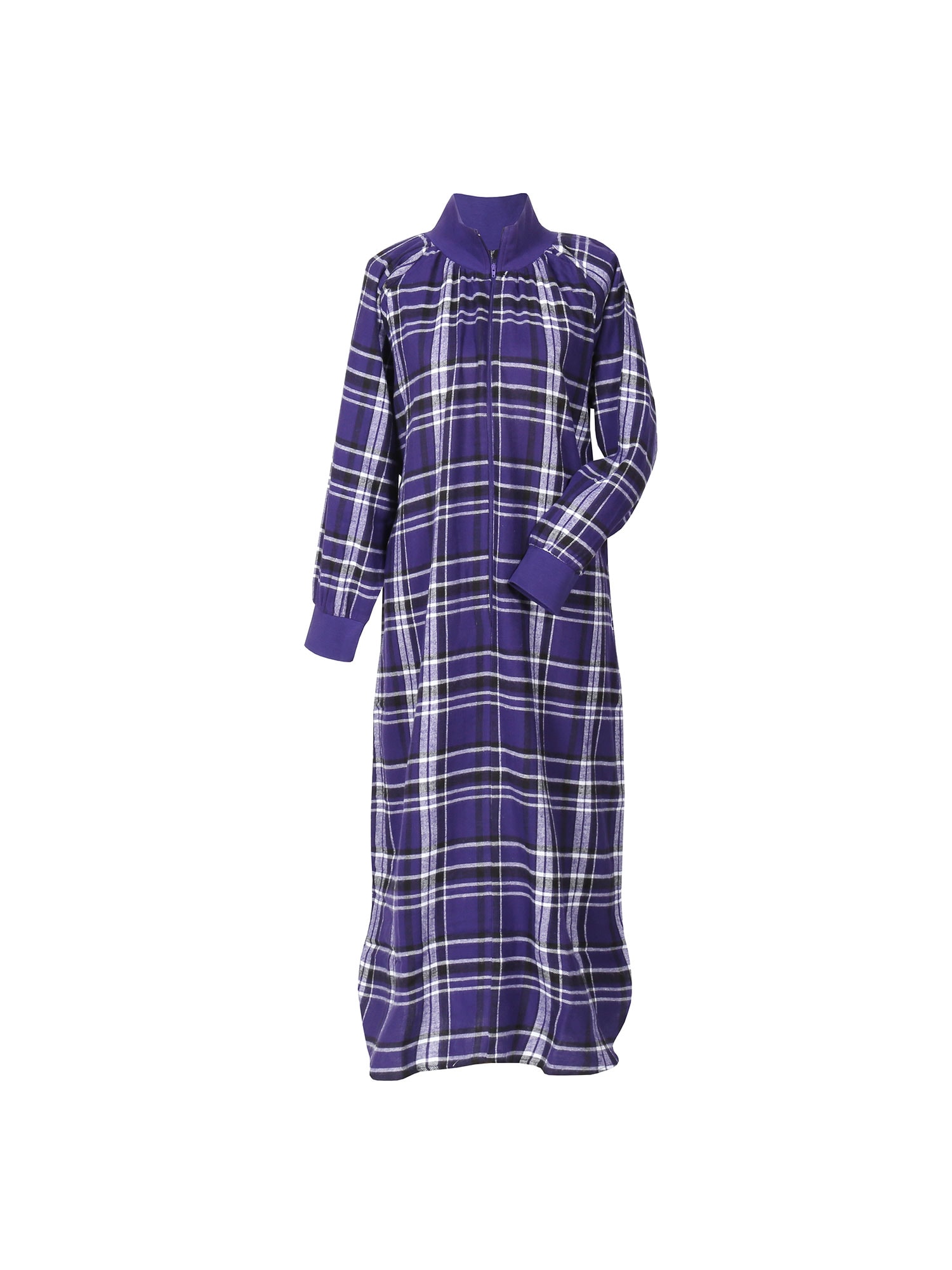 Metropolitan Womens Flannel Nightgown Long Sleeve Flannel Zip Lounger ...