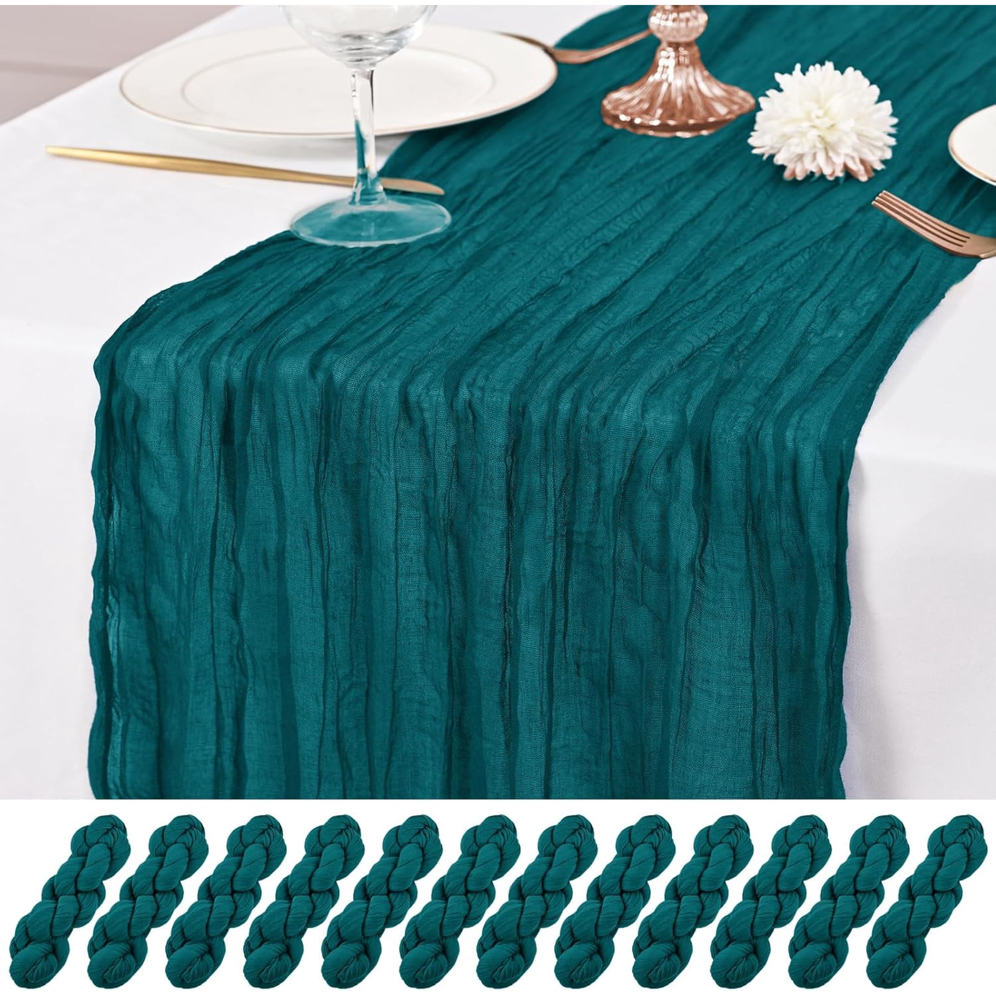 Click here for Unbranded 12 Pack Teal Table Runner 10ft Cheeseclo... prices