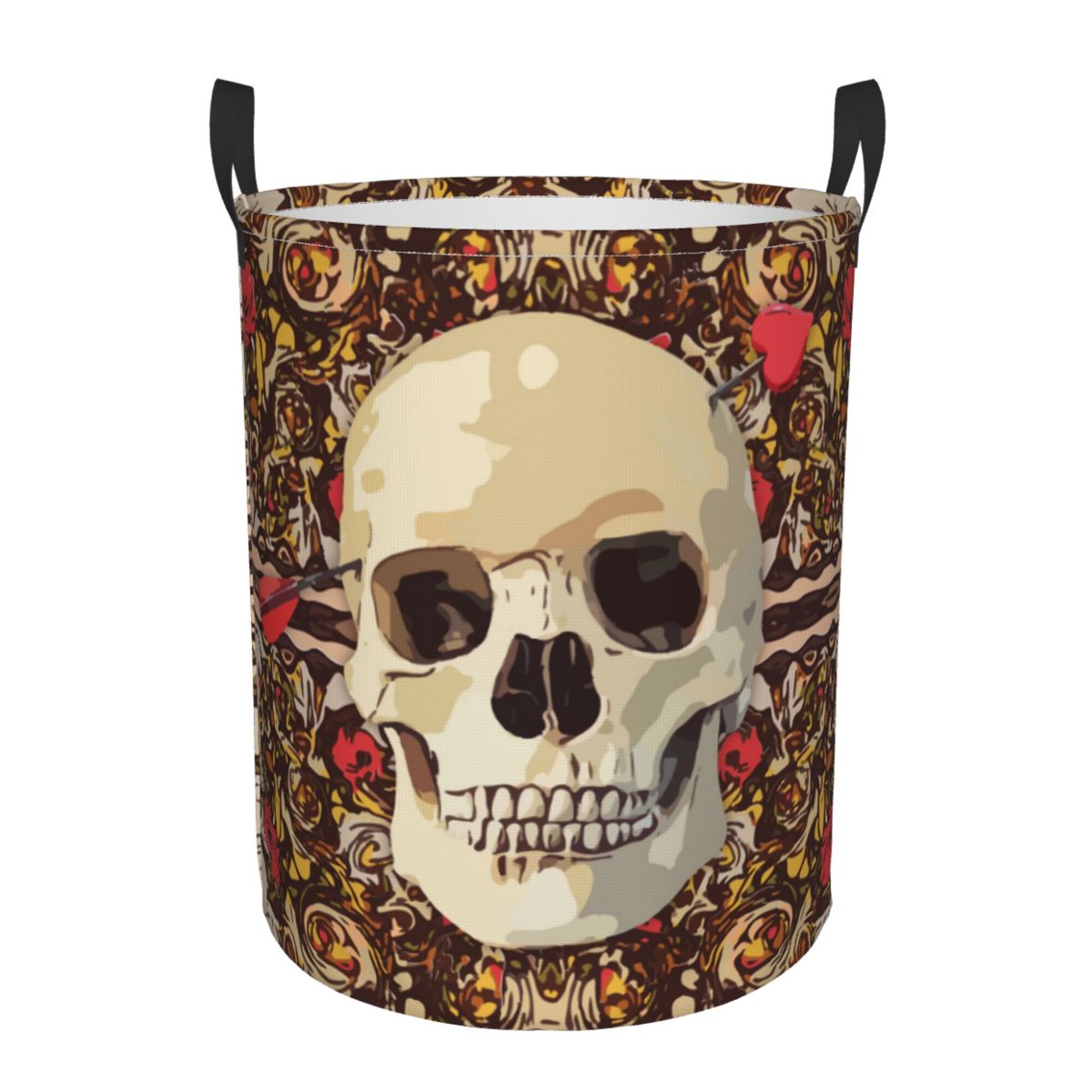 LNWH Laundry Basket, Cupid Heart Arrow Floral Skull Pattern Foldable ...