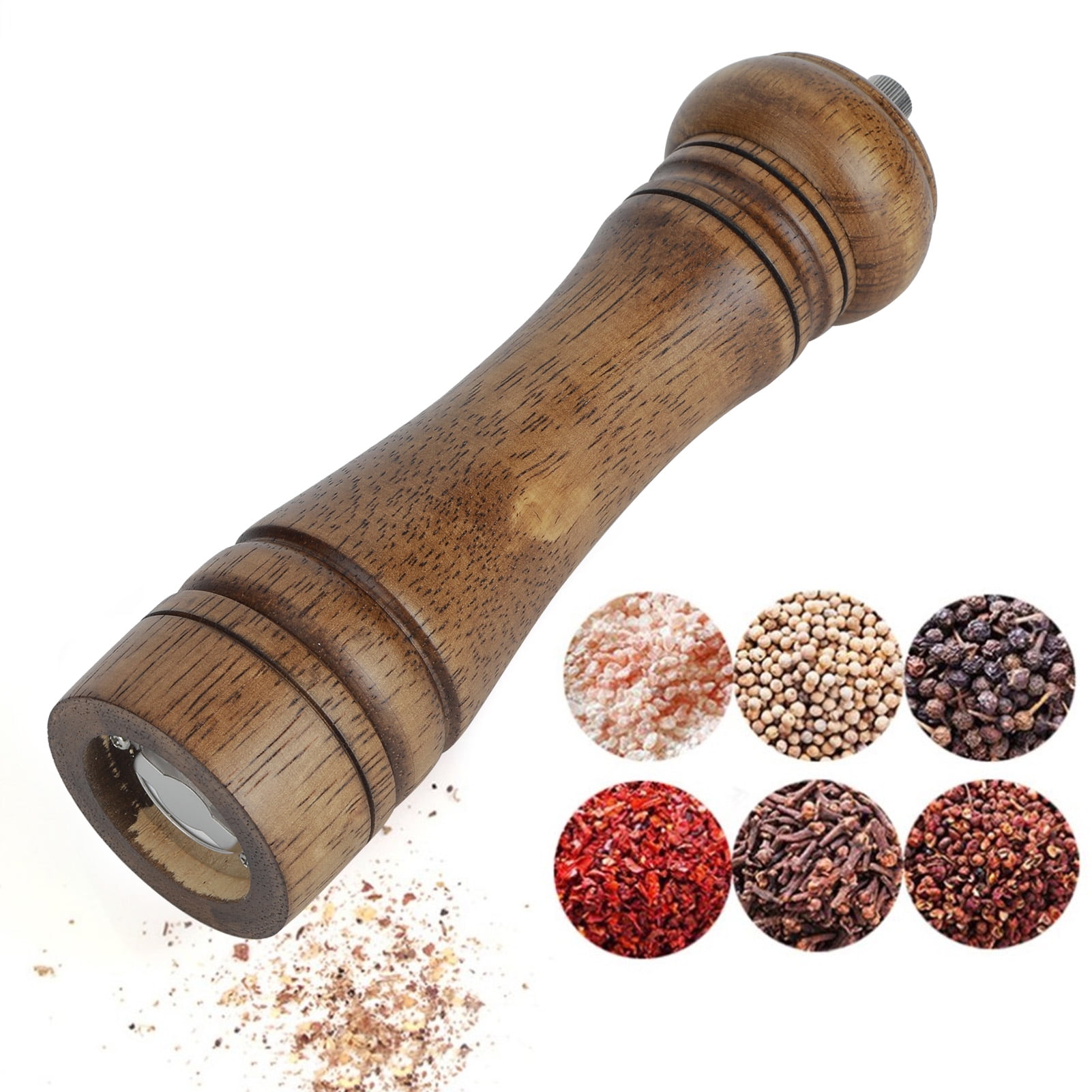 8 Inches Professional Oak Wood Pepper Grinder with Adjustable Ceramic ...
