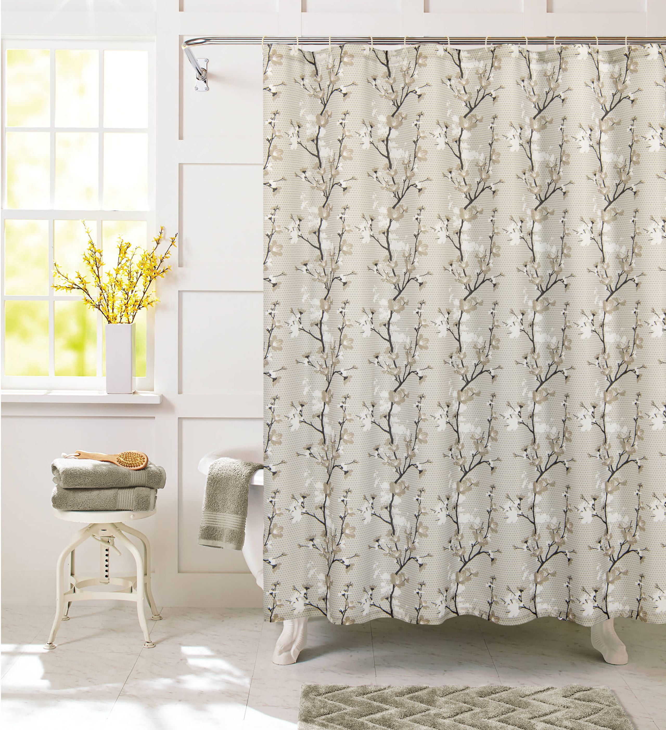 Dainty Home Floral Waffle Weave Fabric Shower Curtain 70w X 72l