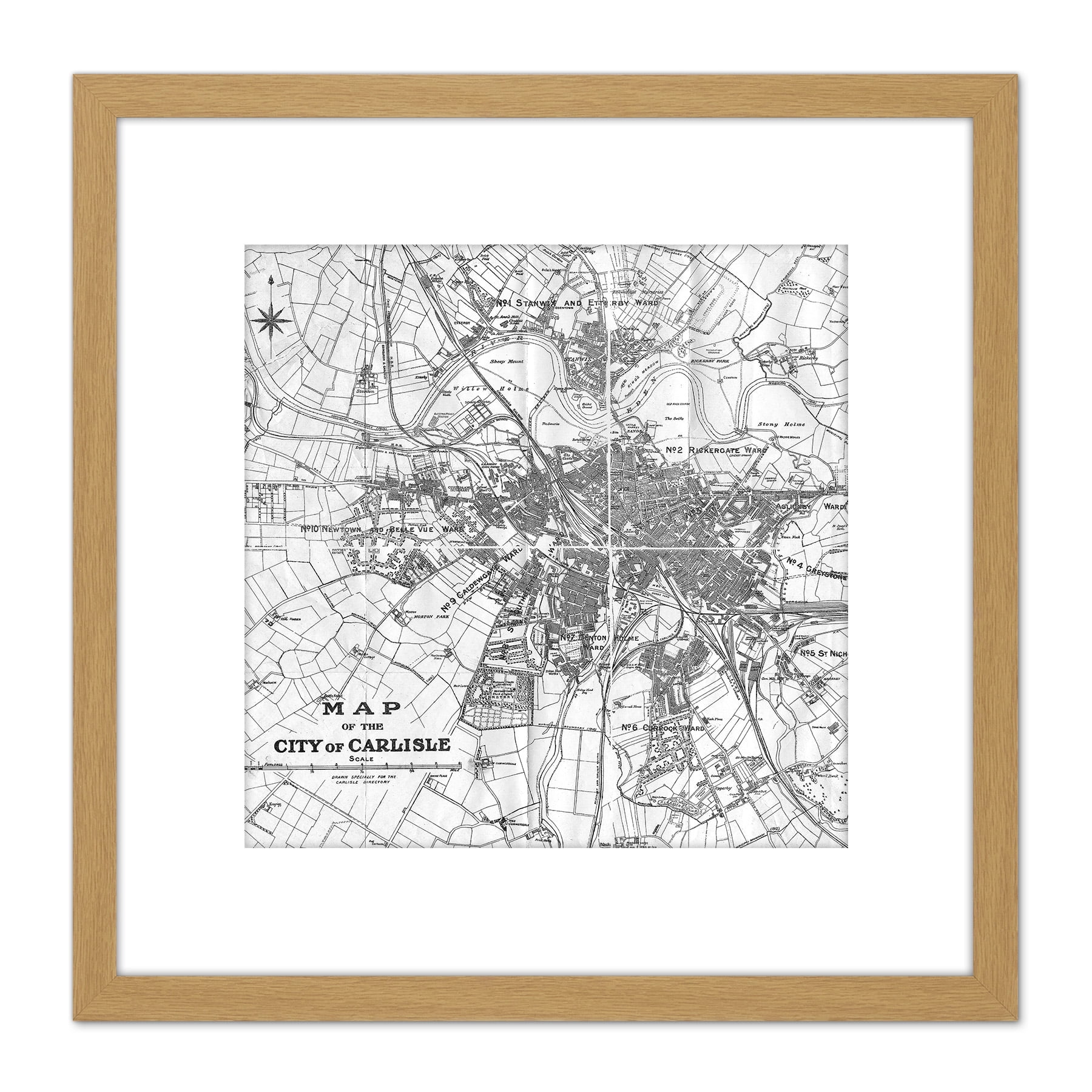 Map 1931 Carlisle City England Plan Chart 8X8 Inch Square Wooden Framed ...