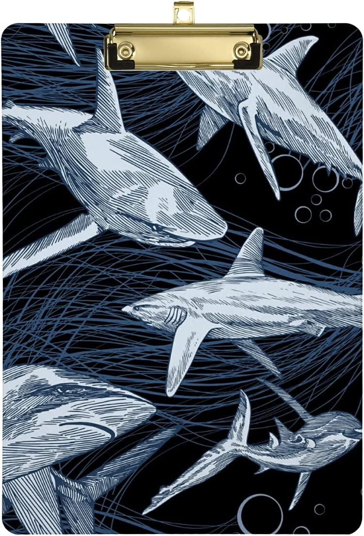 ZHANZZK Shark Sea Fish Clipboard Hardboard Wood Nursing Clip Board and ...