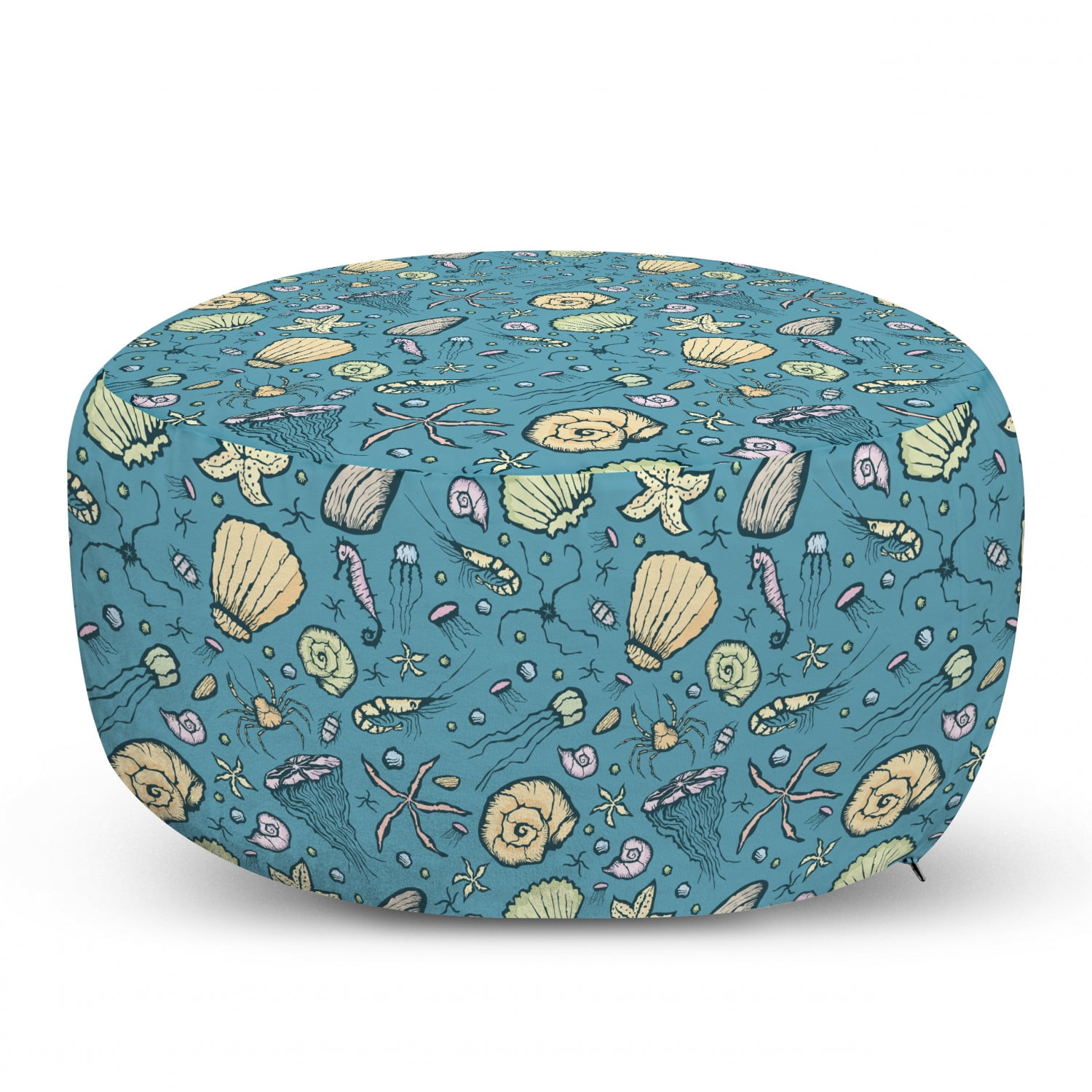Under the Sea Pouf Cover with Zipper, Summer Beach Theme with Hand ...