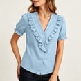 ChaoHeng Women's Summer Solid Color V-Neck Pleated Button Collar Puff ...