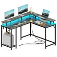 Superjare L Shaped Desk With Outlets And Usb Ports Gaming Desk With Led