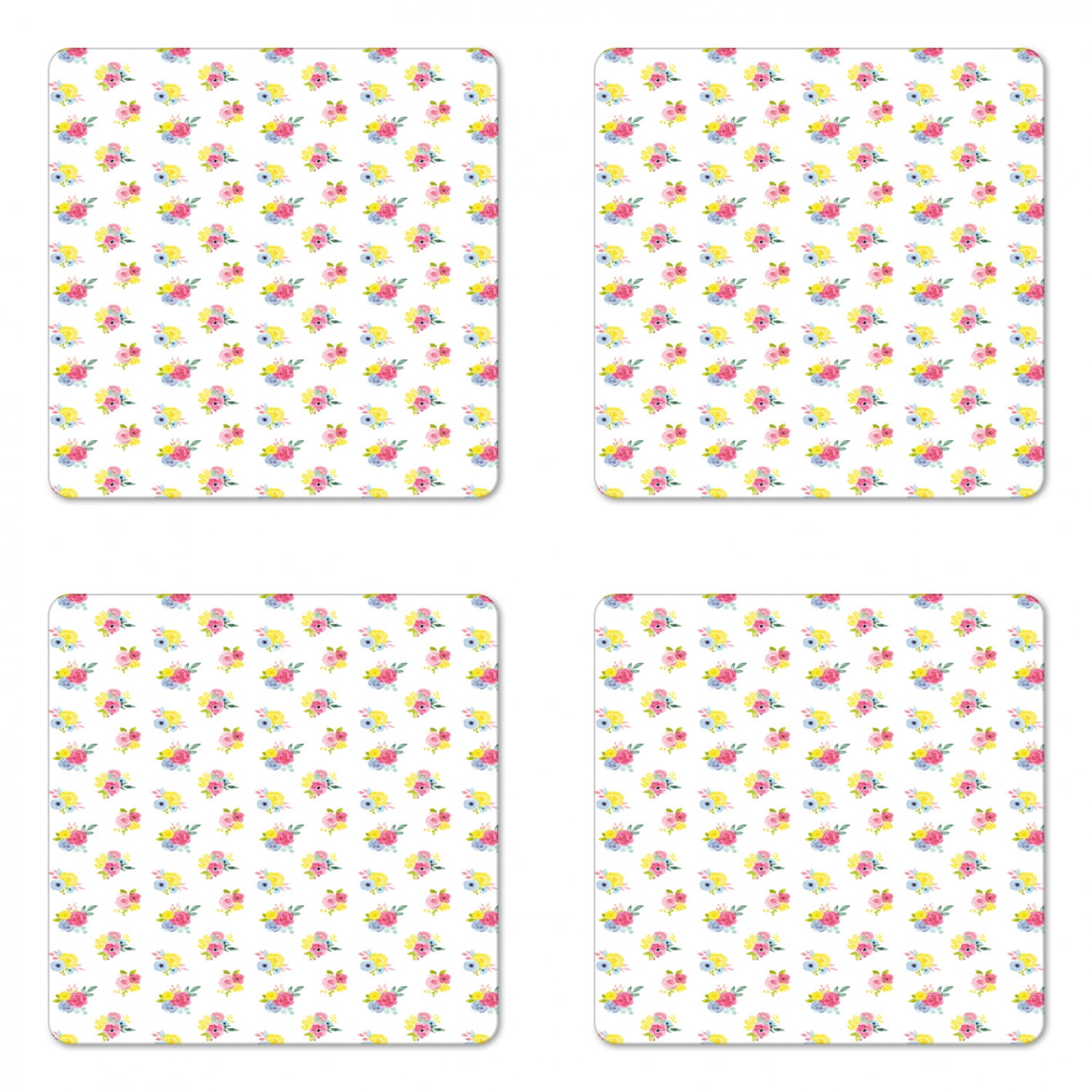 Spring Coaster Set of 4, Watercolor Style Botany Painting of Abstract ...