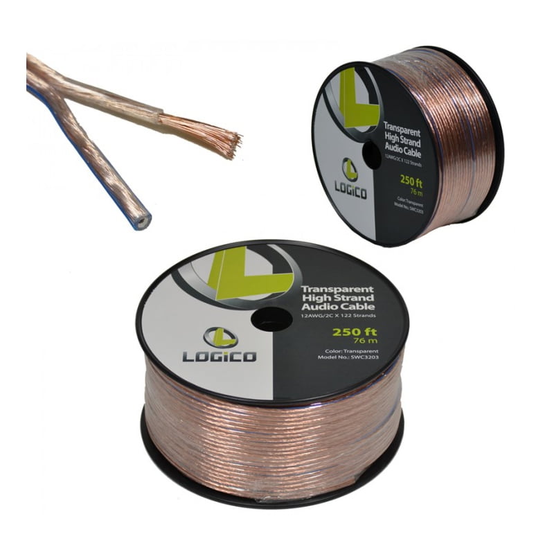 Clear 12 Gauge 2 Conductor 12 AWG Stranded 250' Feet Speaker Audio ...