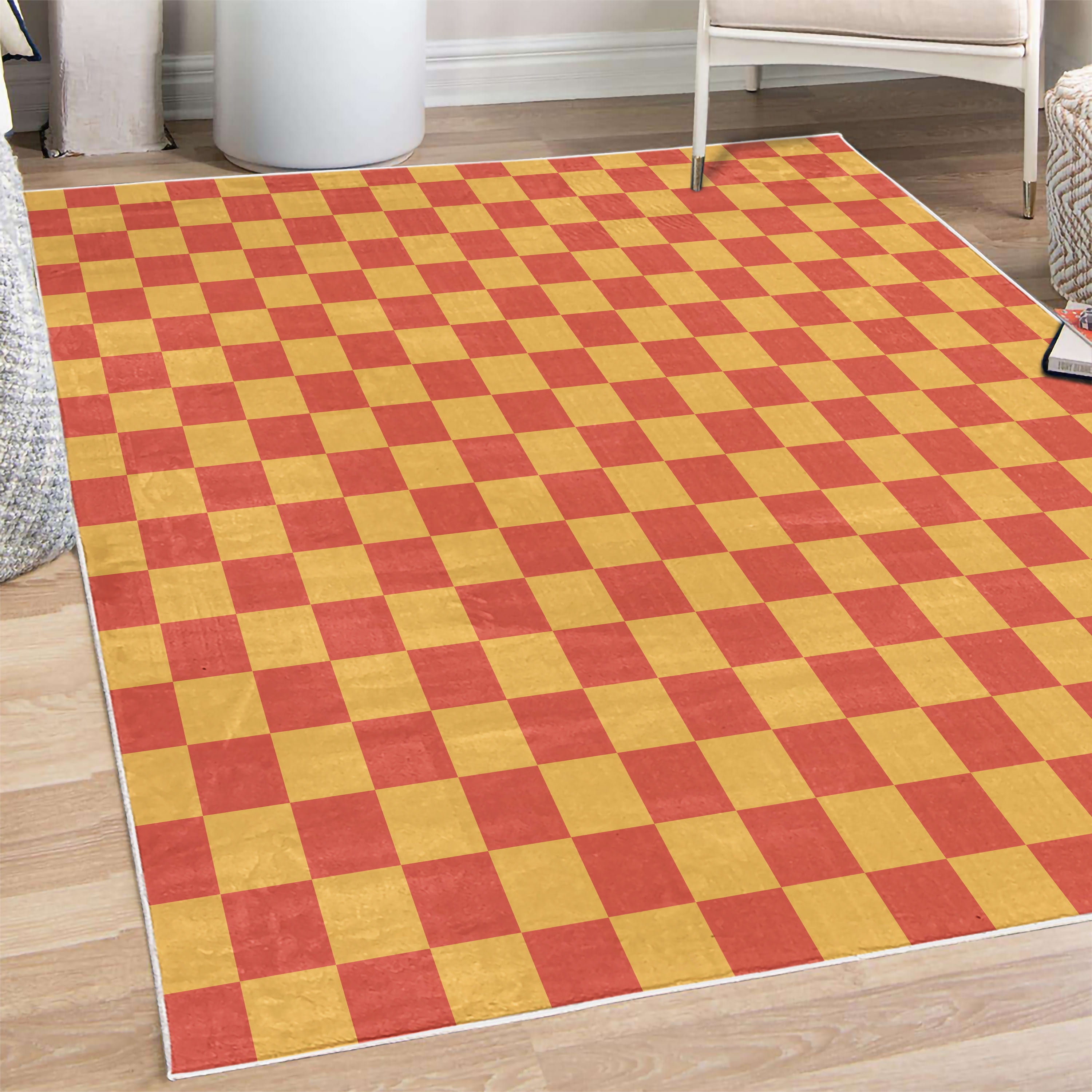 Checkers Game Decorative Rug, Geometric Grid Style Monochrome Squares ...