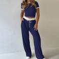 asjyhkr Womens Summer 2 Piece Sets Comfy Crew Neck Cropped Tees Baggy ...