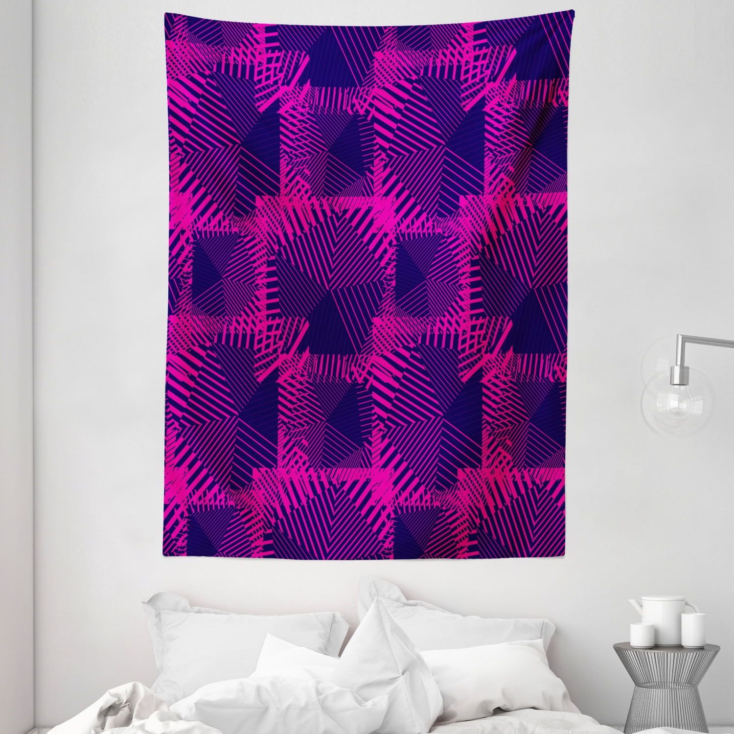 Magenta Decor Tapestry, Trippy Zip Style Mix Pattern with Dark Color ...