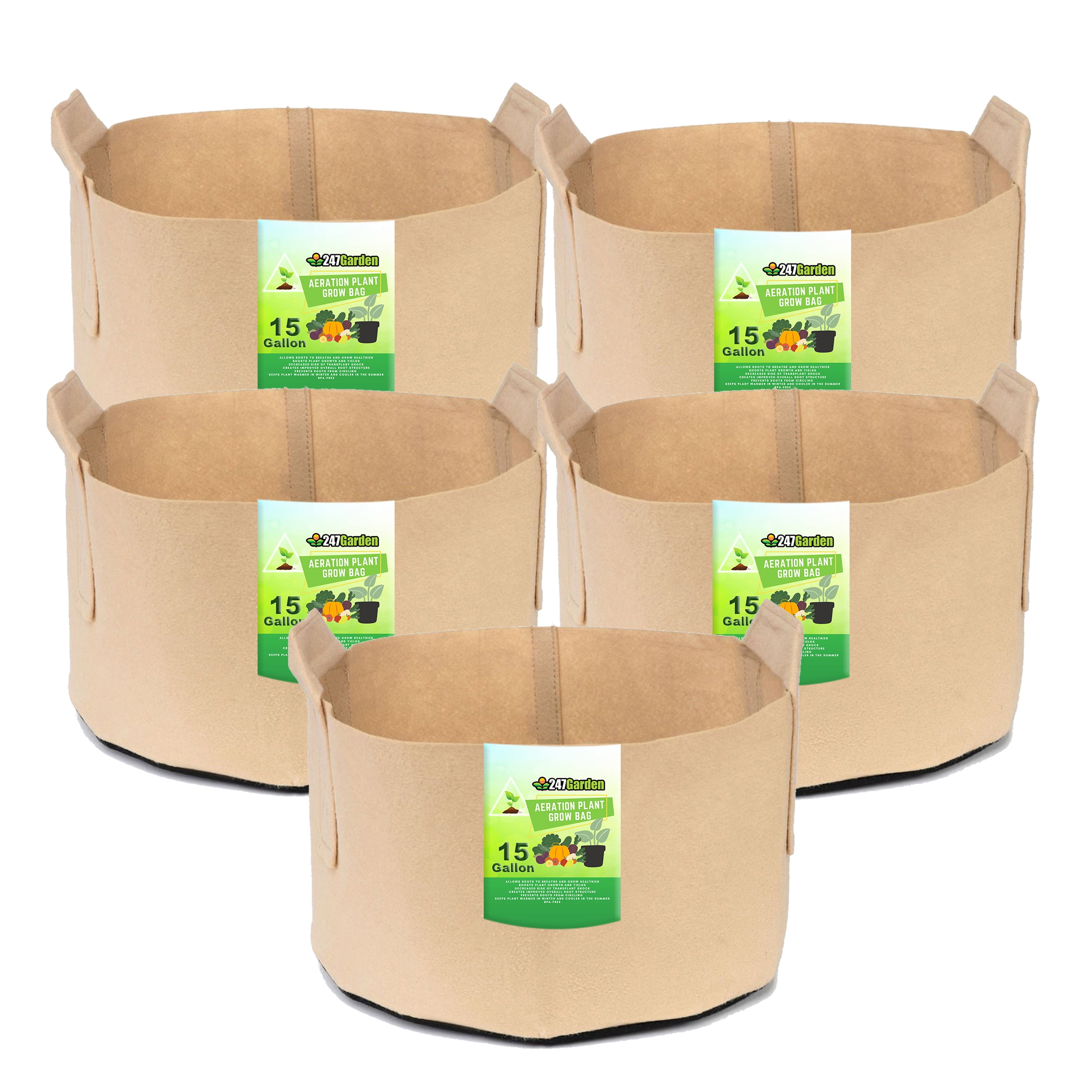 24/7 Garden 15-Gallon Grow Bags / Fabric Pots / Flower Planters (Tan ...