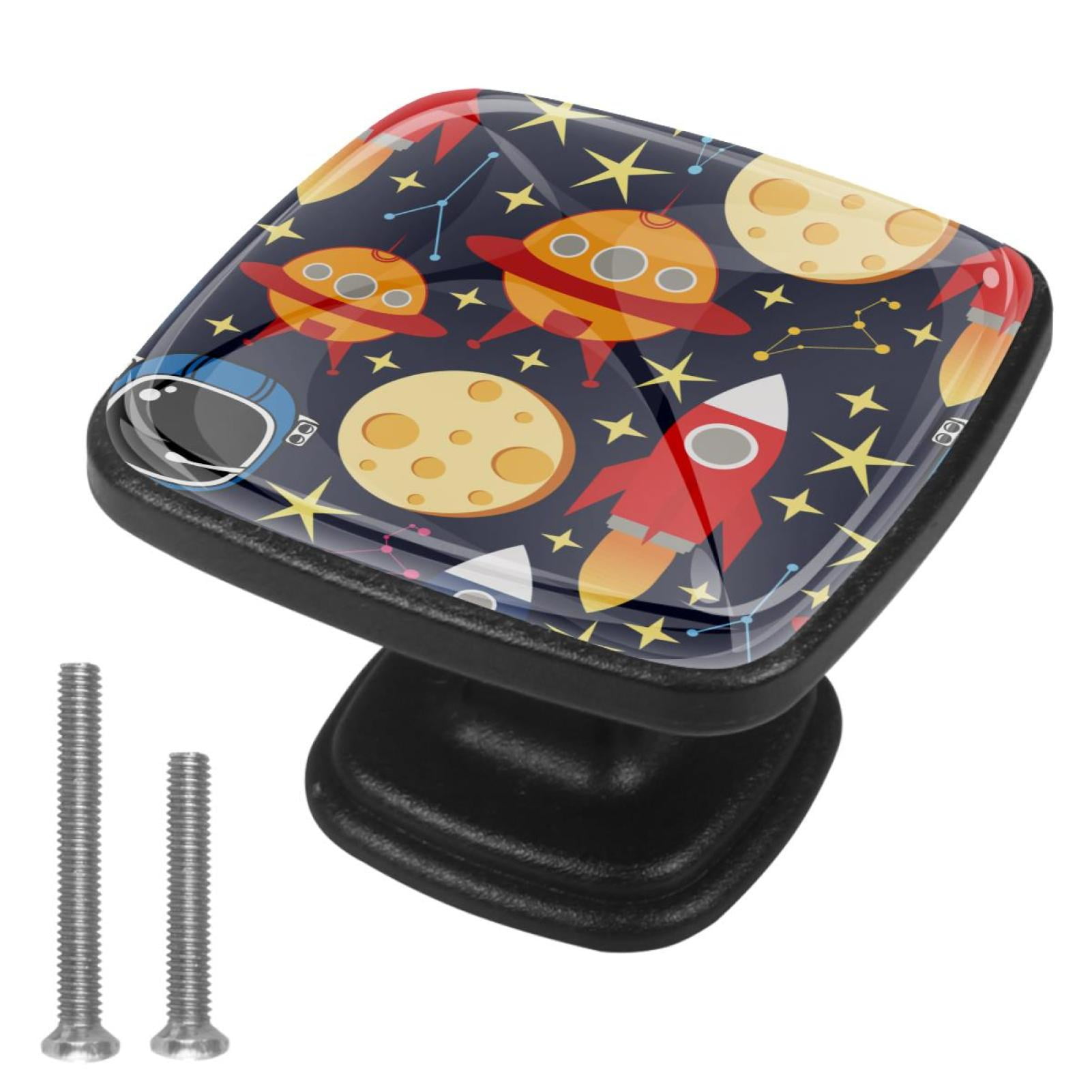 4 Pcs Cabinet Handle Drawer Pulls Stars Planets with Rockets Knobs with ...