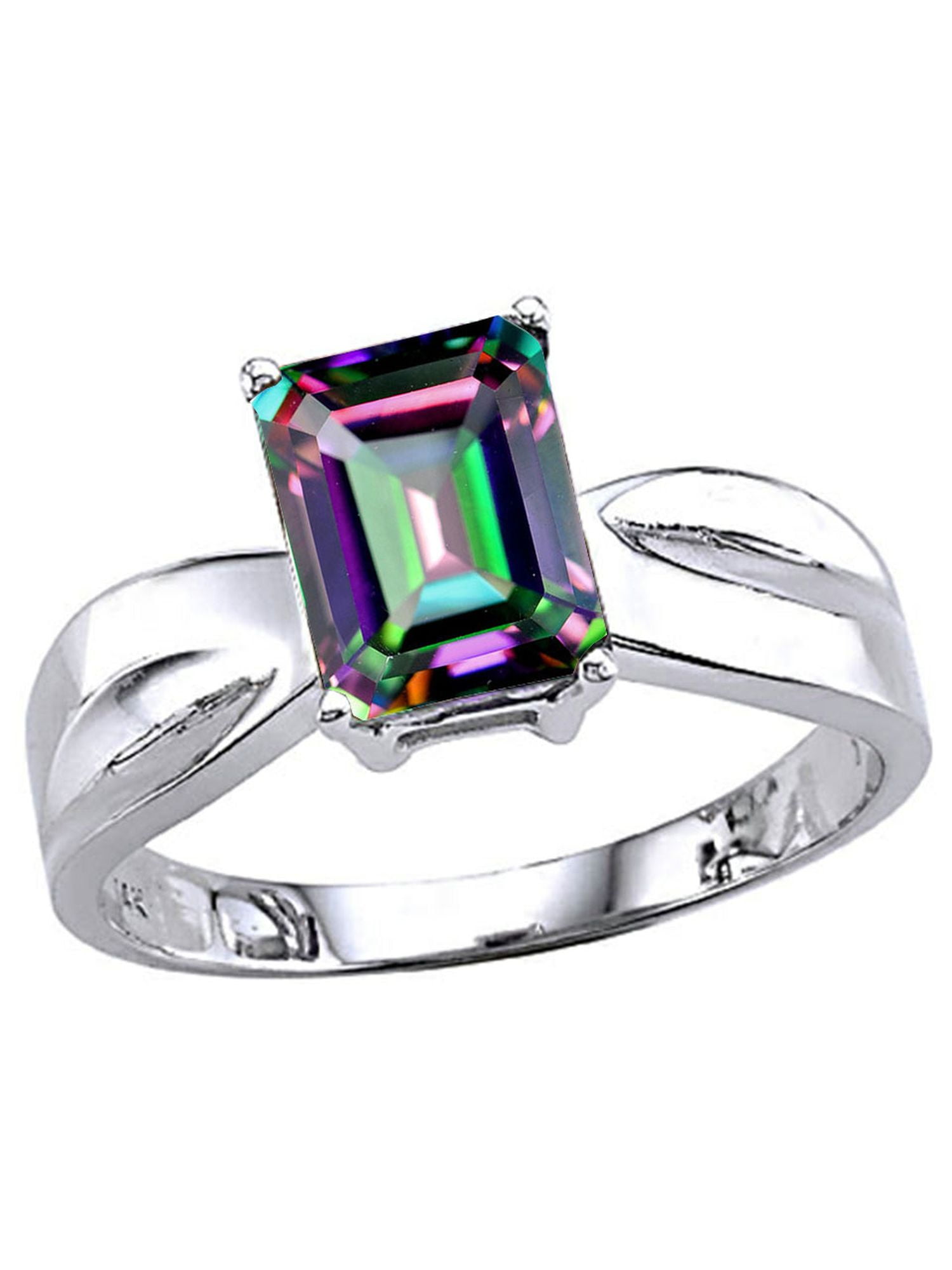 Tommaso Design Emerald Cut 8x6 Mm Mystic Rainbow Topaz Ring