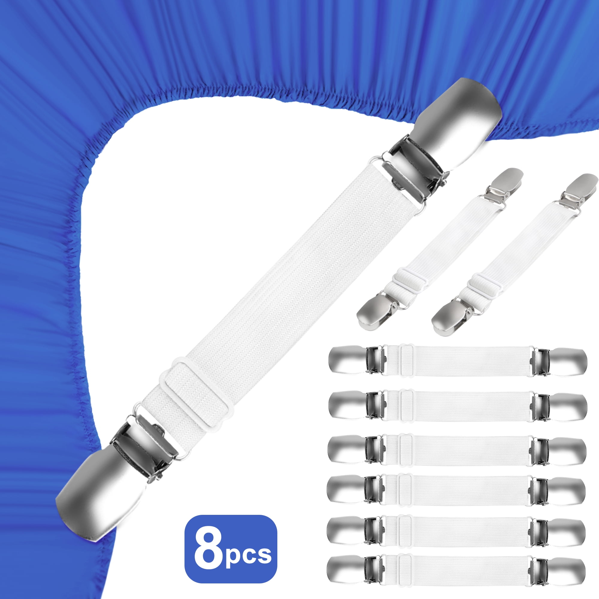 TSV 8Pcs Bed Sheet Fasteners with Sturdy Clips and Adjustable Elastic ...