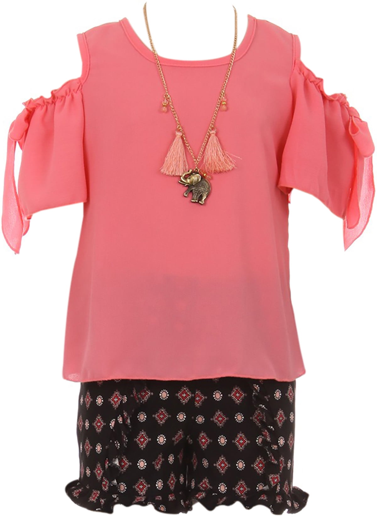 Little Girl Cold Shoulder Bow Sleeve Top Summer Ruffle Short 2 Pieces ...