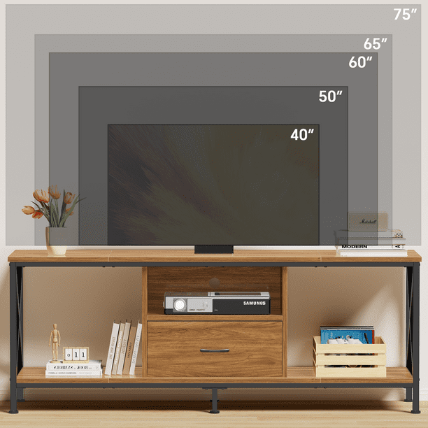 JOZ 65 inch TV Stand for 50 75 inch TVs Mid Century Entertainment Centre Media Console Table with Storage Drawers for Living Room Office Walnut Brown Walmart Business Supplies
