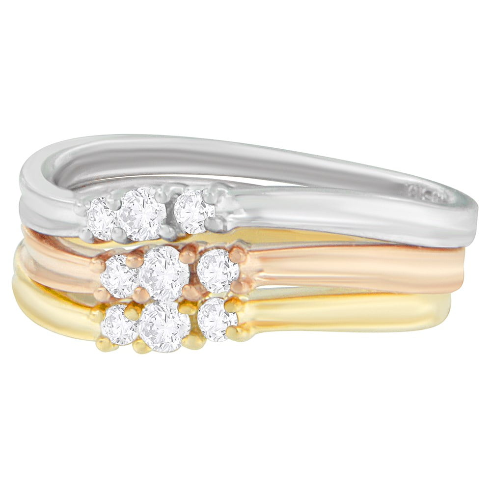 14k Tri-Toned Gold 0.30ct TDW Diamond Stackable Ring Band Set (H-I,SI1 ...