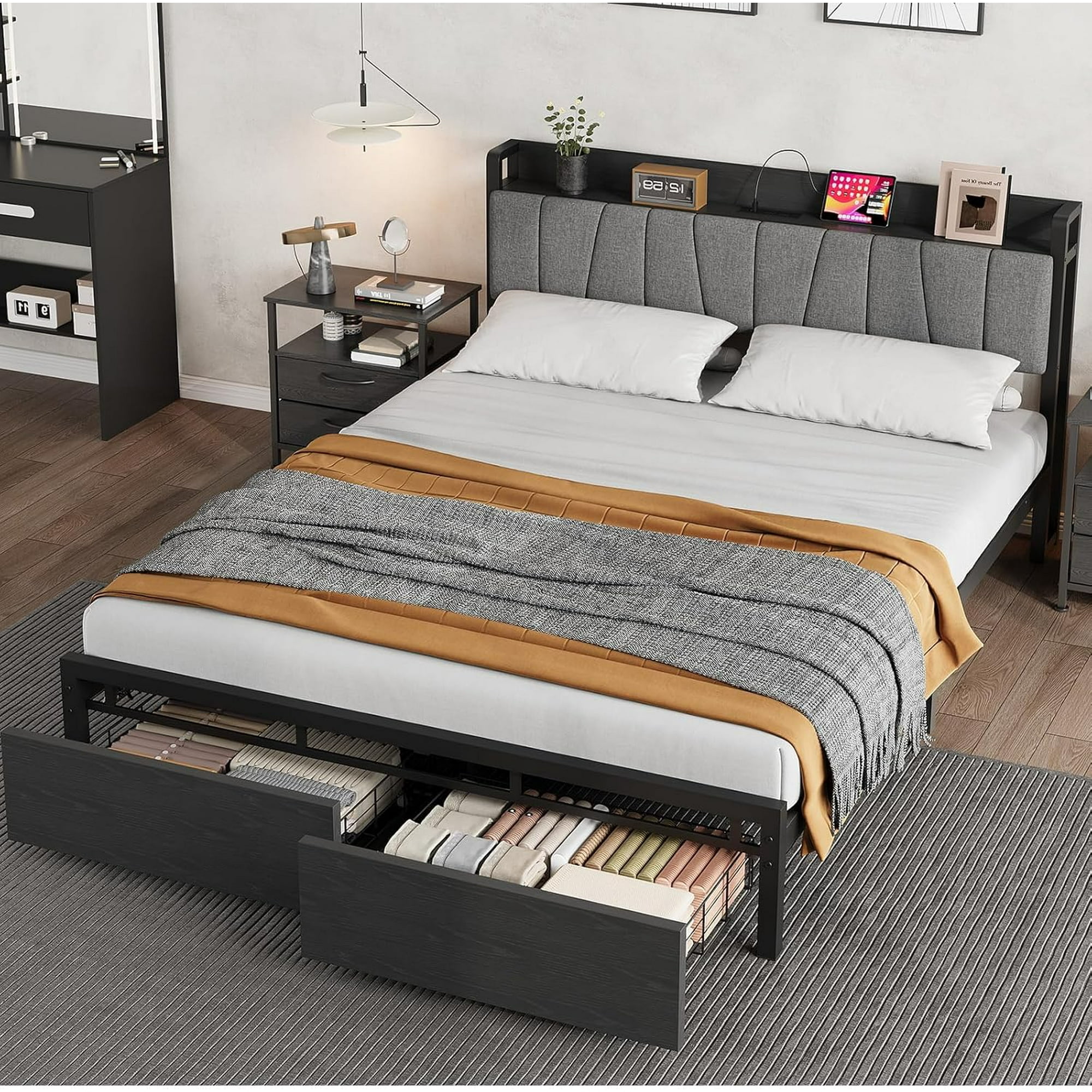 Click here for Ouyawei Queen Size Bed Frame with Upholstered Head... prices
