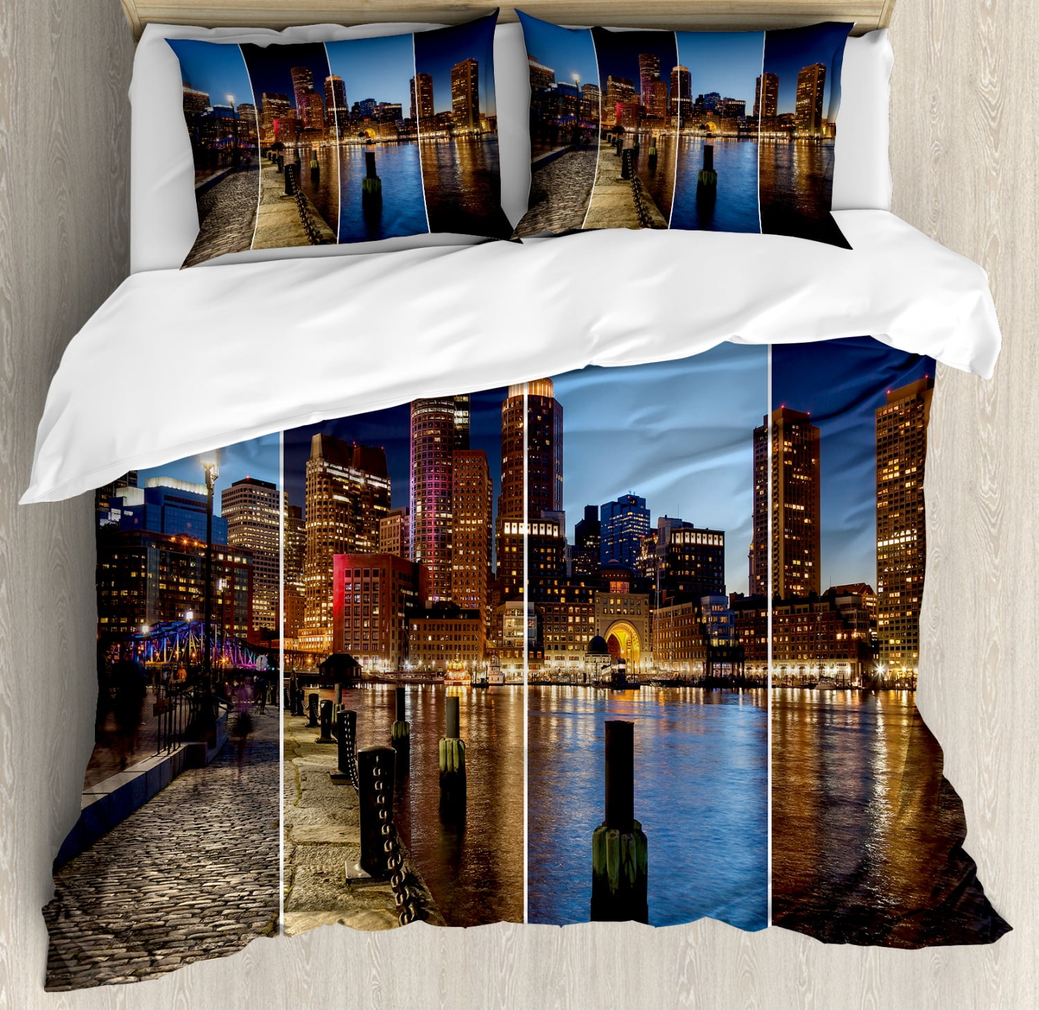American Duvet Cover Set Queen Size, Boston Skyline Day and Night ...