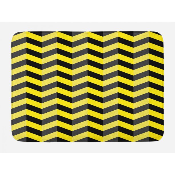Yellow Chevron Bath Mat, Black and Yellow Chevron Pattern Danger Hazard ...