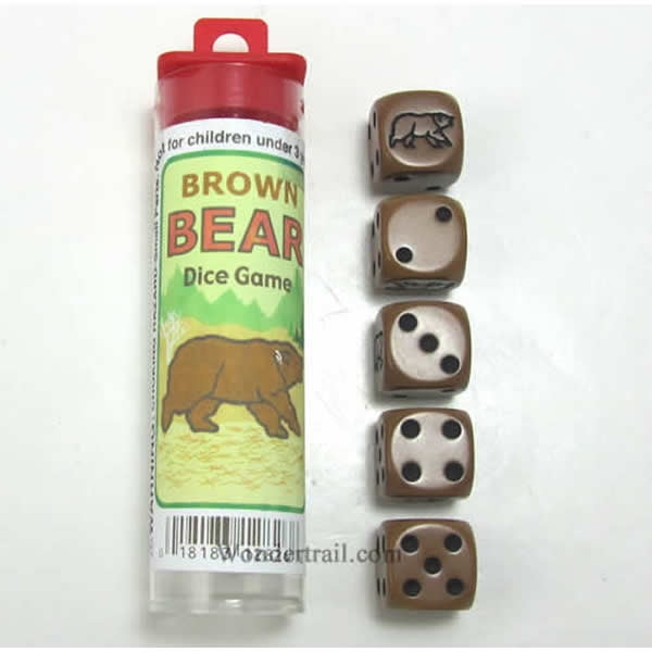 Brown Bear Dice Game Brown Opaque D6 16mm (5/8in) Koplow Games ...