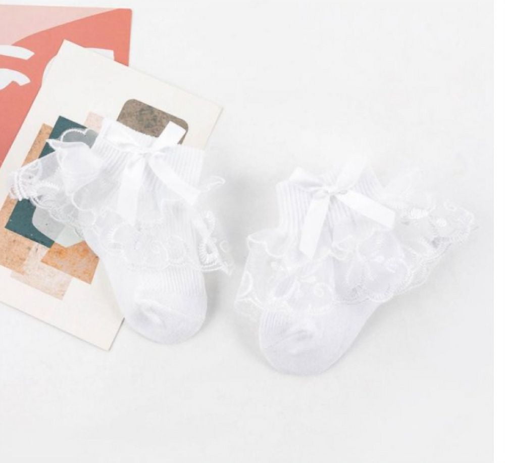 Newborn Baby Girls Princess Socks Lace Ruffle Frilly Ankle Dress Sock ...