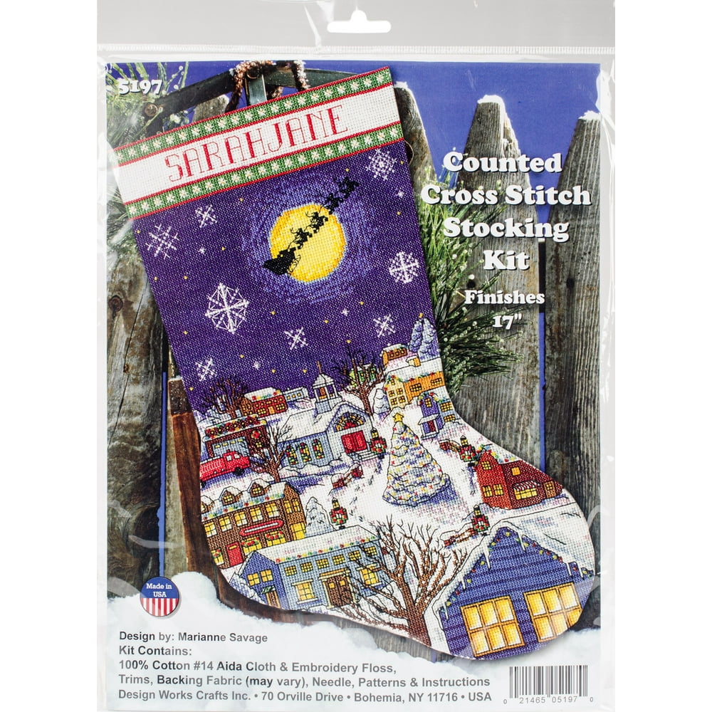Design Works Counted Cross Stitch Kit 17" Long-Christmas Eve Stocking ...