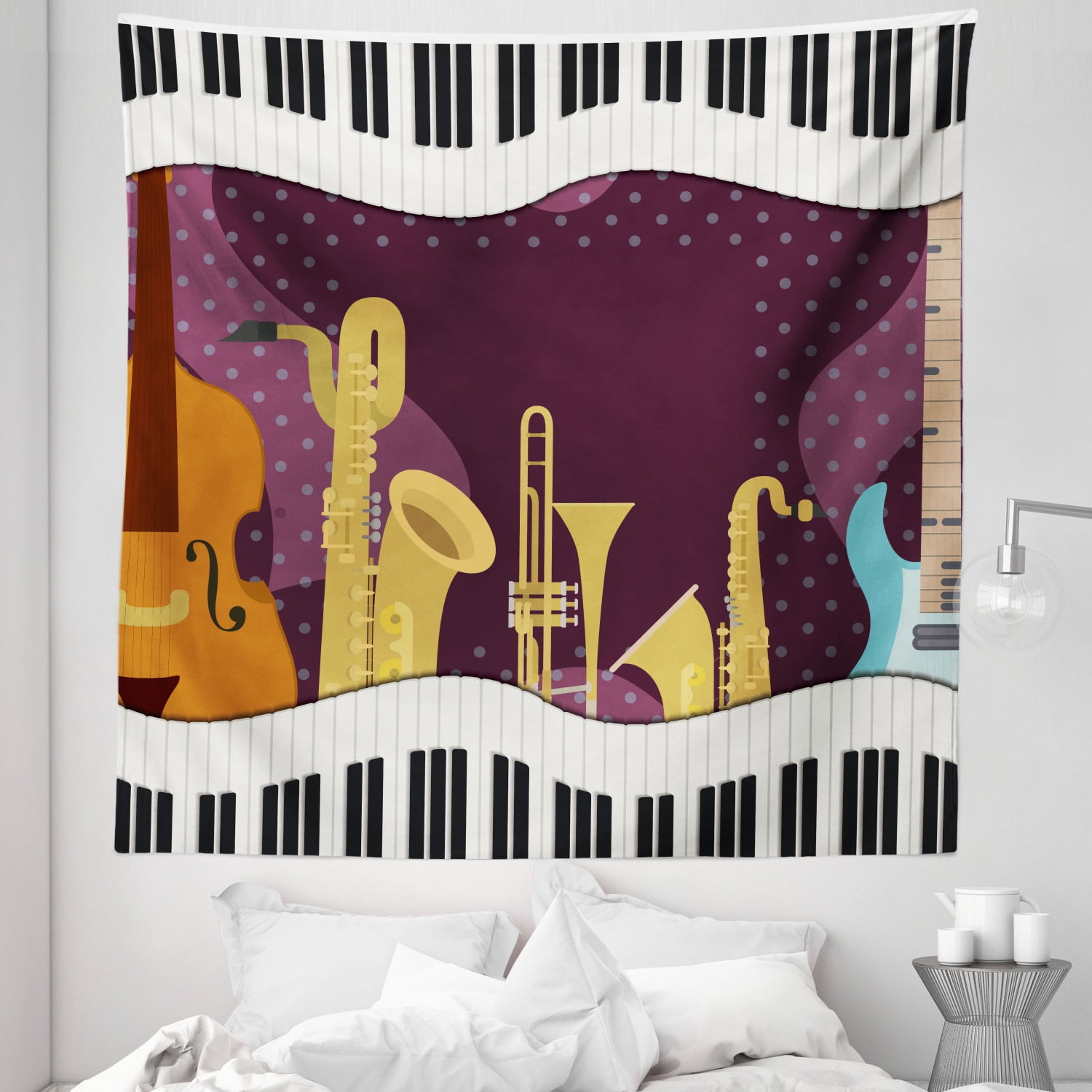 Opera Tapestry, Cartoon Musical Instruments with Piano Guitar Saxophone ...