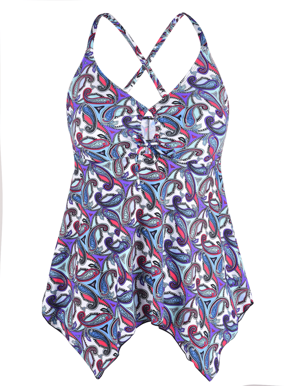 Mycoco Women's Front Tie Swim Top Cross Back Tankini Top Flowy Swimsuit ...