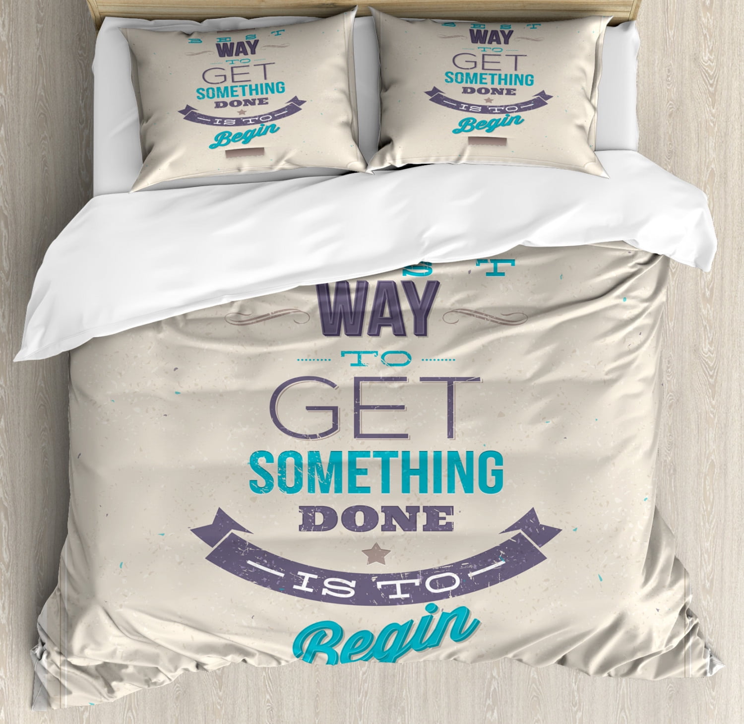 Motivational King Size Duvet Cover Set, Retro Frame with Words of ...