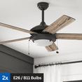 Mainstays 52" Matte Black Indoor Ceiling Fan with Light, 5 Blades, Pull ...