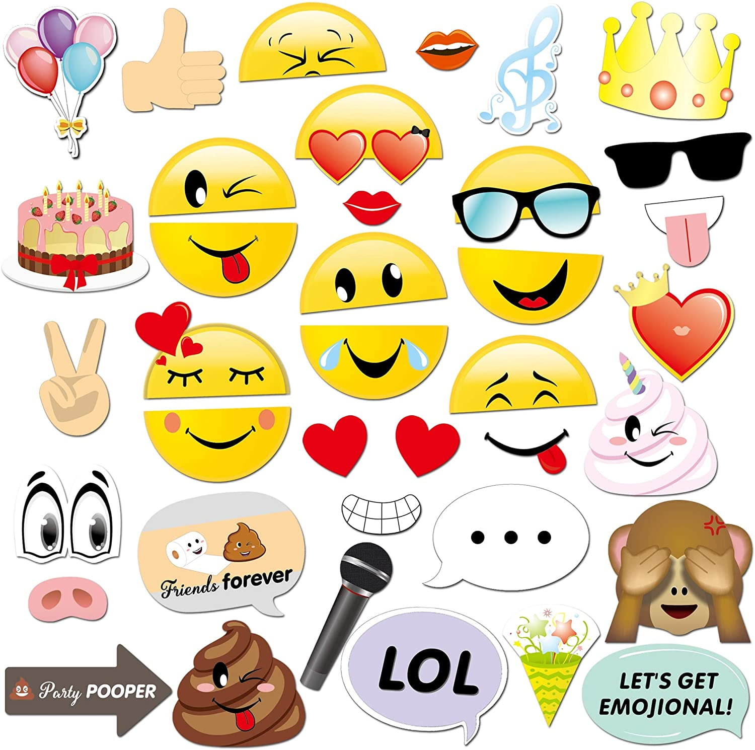 Photo Studio Black Gold Glitter 33 Printed Pieces with Wooden Sticks ...