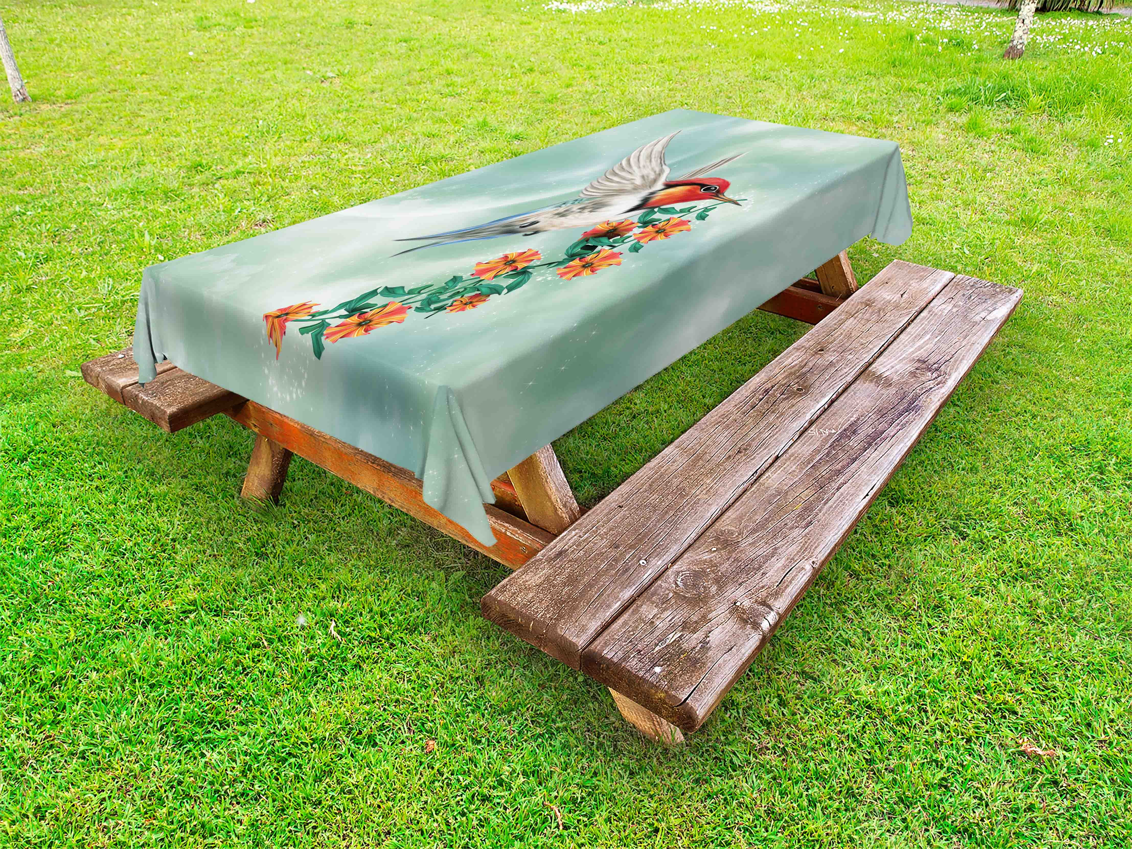 Hummingbird Outdoor Tablecloth, A Hummingbird Is Flying with A Flowered ...