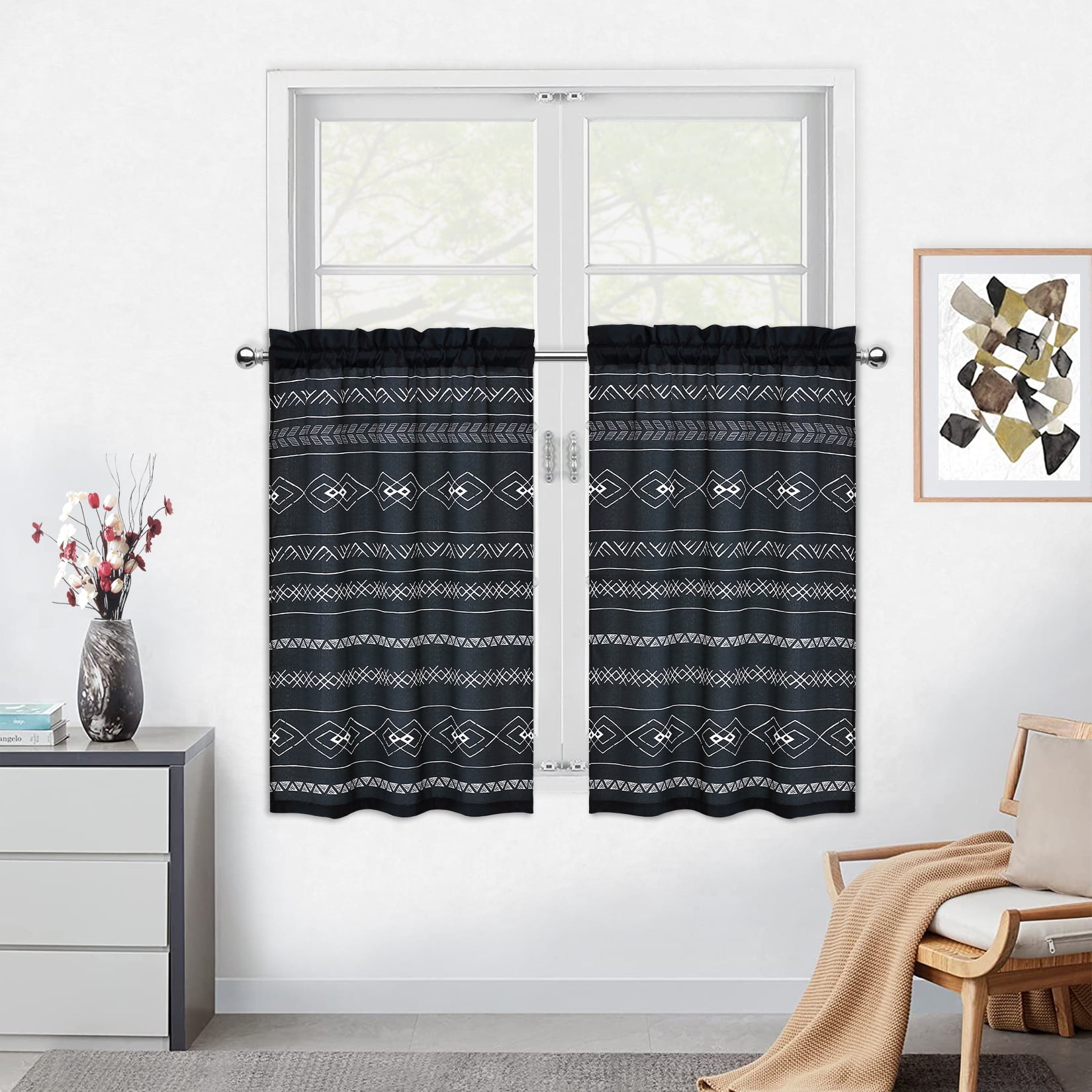 Oyang Boho Kitchen Curtains, Farmhouse Country Tier Curtains Tribal ...
