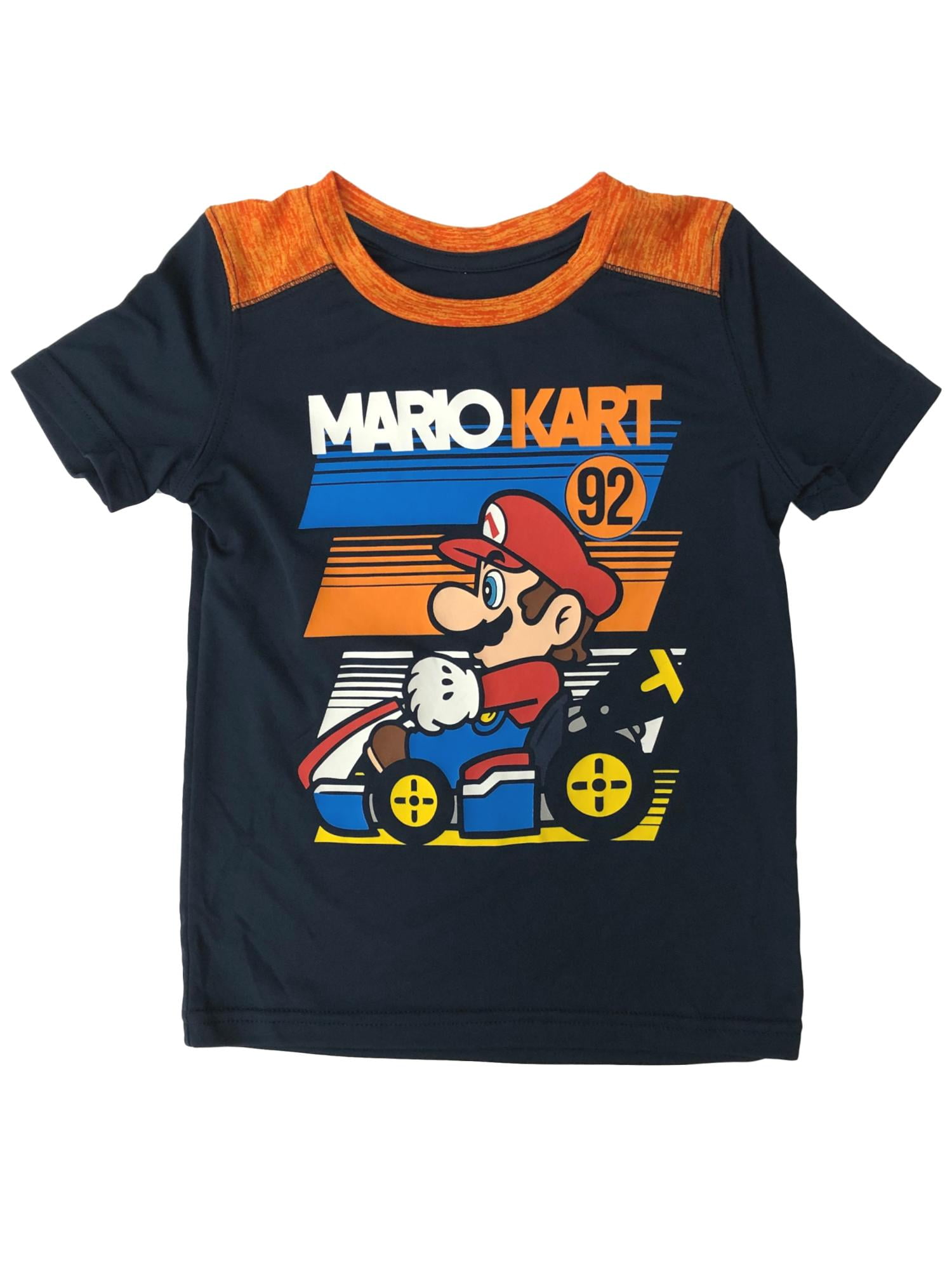 Mario Kart - Mario Kart Boys Navy Blue & Orange Silky T-Shirt Tee Shirt ...