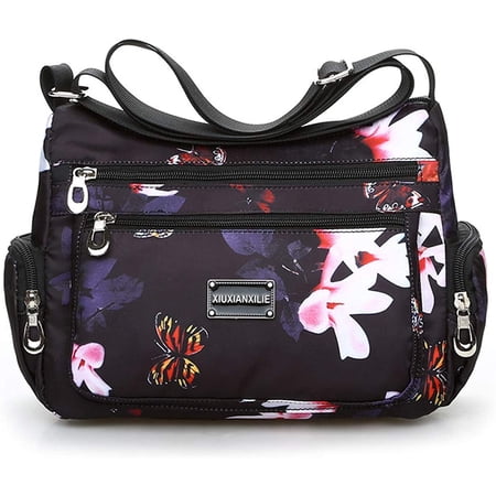 Crossbody Bags for Women Nylon Shoulder Bag Floral Multi-Pocket Purses ...